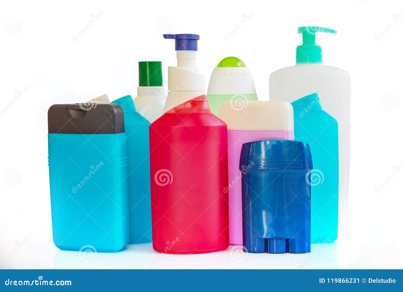 Collection of Colorful Plastic Bottles and Containers of Hygiene ...