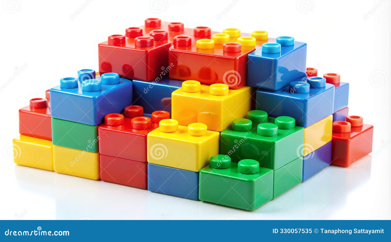 A Collection of Colorful Plastic Building Blocks Stacked in a Pyramid Shape Representing ...