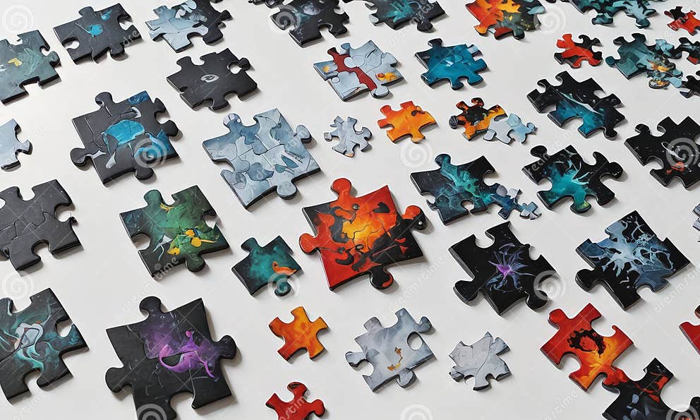 Collection Colorful Puzzle Pieces Arranged in Grid-like Pattern, with ... Collection Colorful Puzzle Pieces Arranged in Grid-like Pattern, with ...