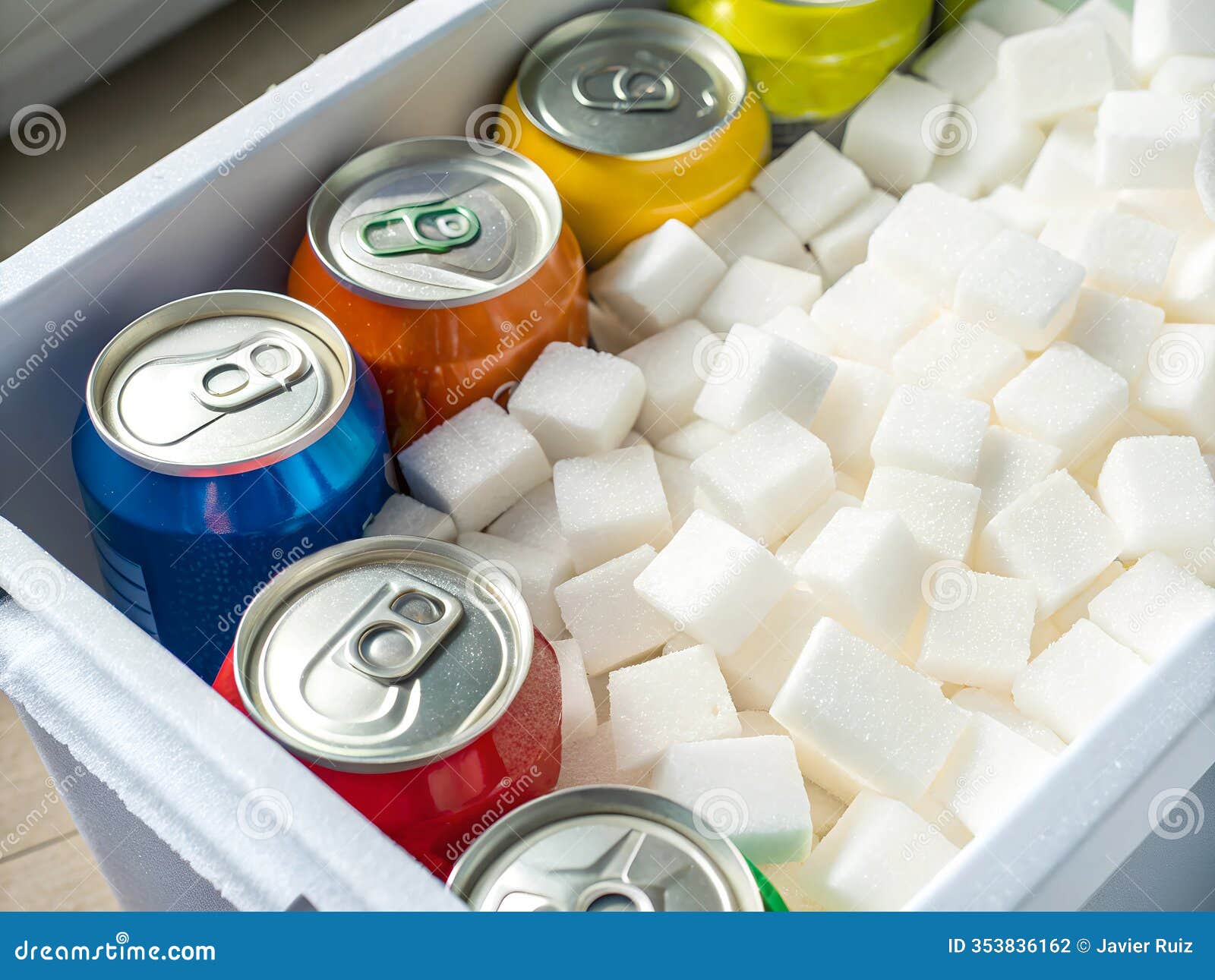 A Collection of Colorful Soda Cans Placed in a Large Container Filled ...