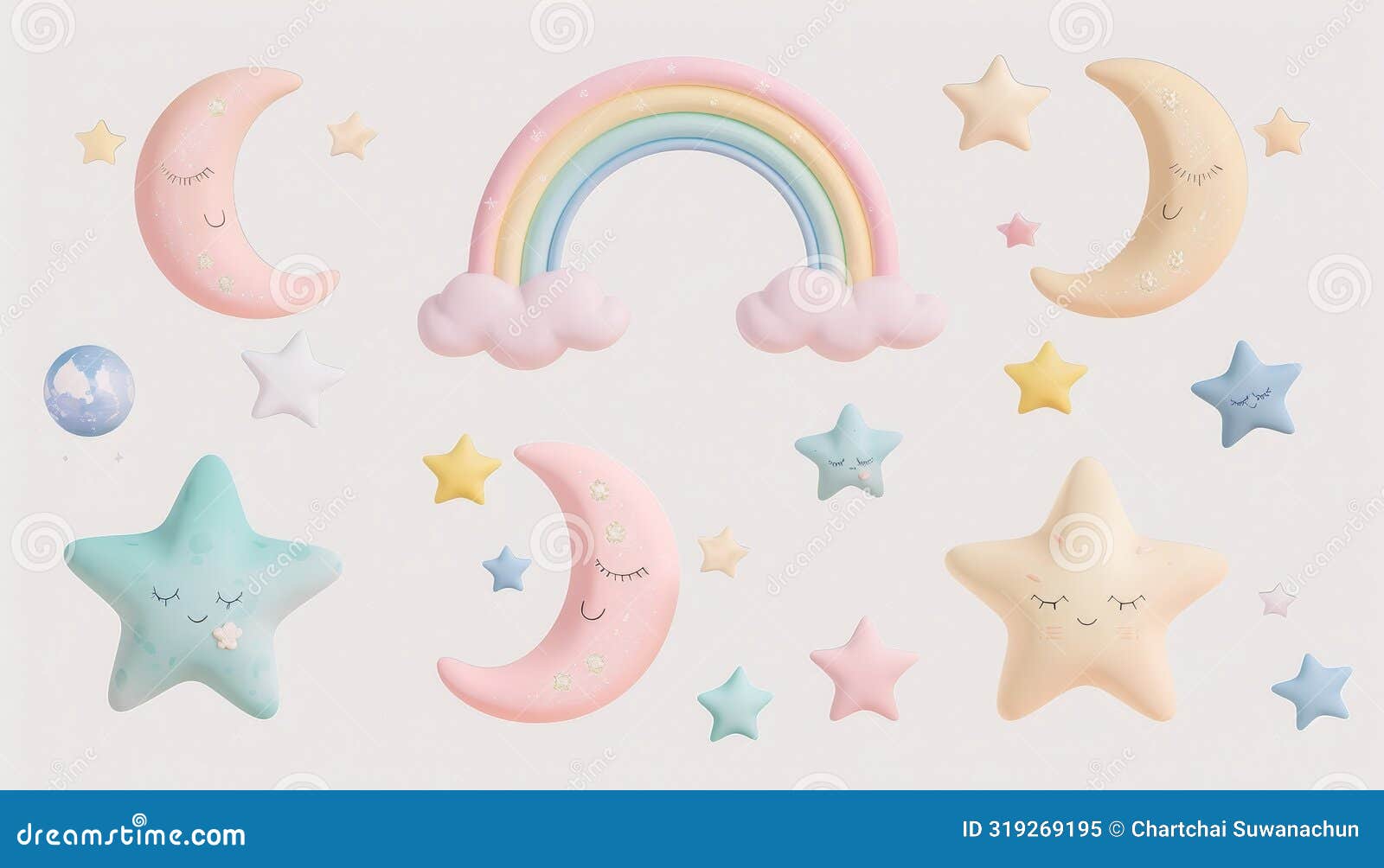 A Collection of Colorful Stars, a Moon, and a Rainbow by AI Generated ...