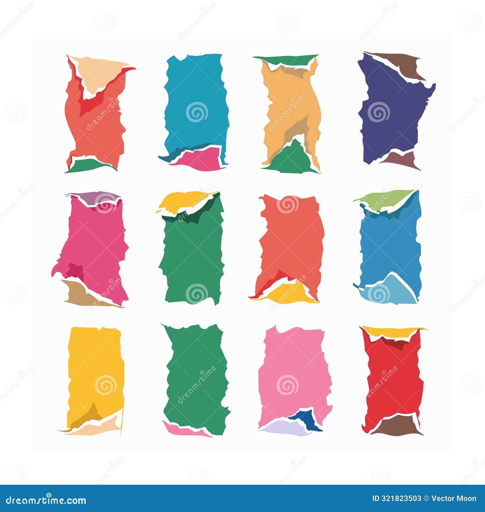 Collection Colorful Torn Paper Pieces, Various Shapes Colors. Different ...