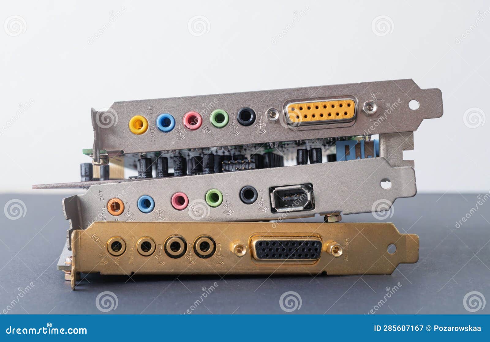 Collection of Colourful Internal Sound Cards. Neutral Background. PC ...
