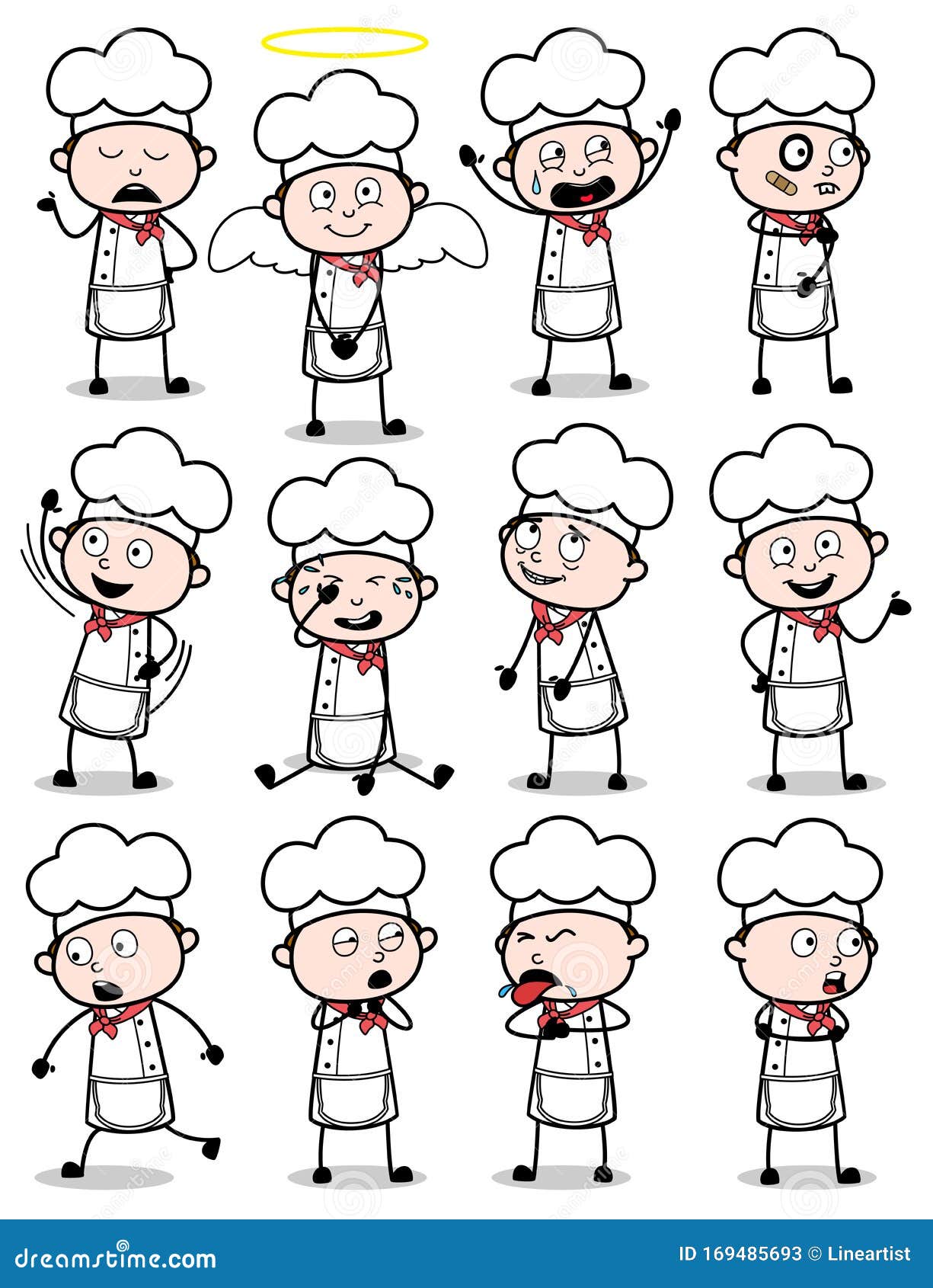 Collection of Comic Chef Poses and Actions - Set of Concepts Vector ...