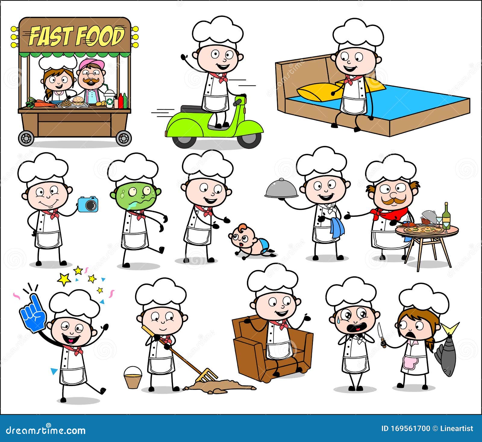 Collection of Comic Chef - Set of Concepts Vector Illustrations Stock ...