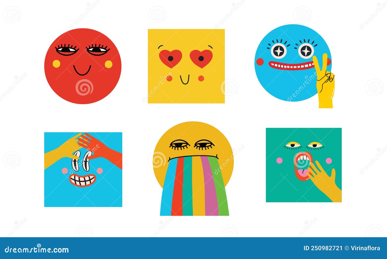 Collection of Abstract Comic Faces with Various Emotions. Crazy ...