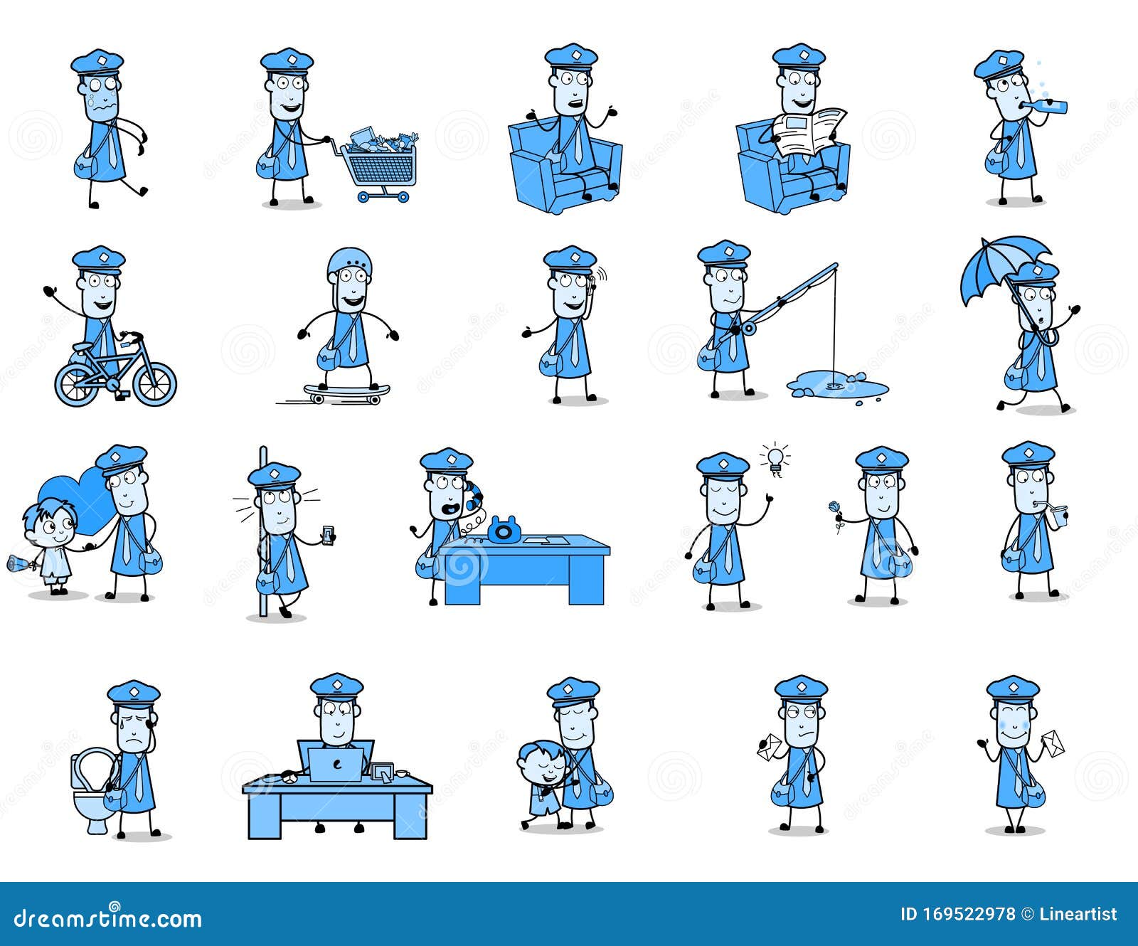 Collection of Comic Postman Character - Different Concepts Vector ...