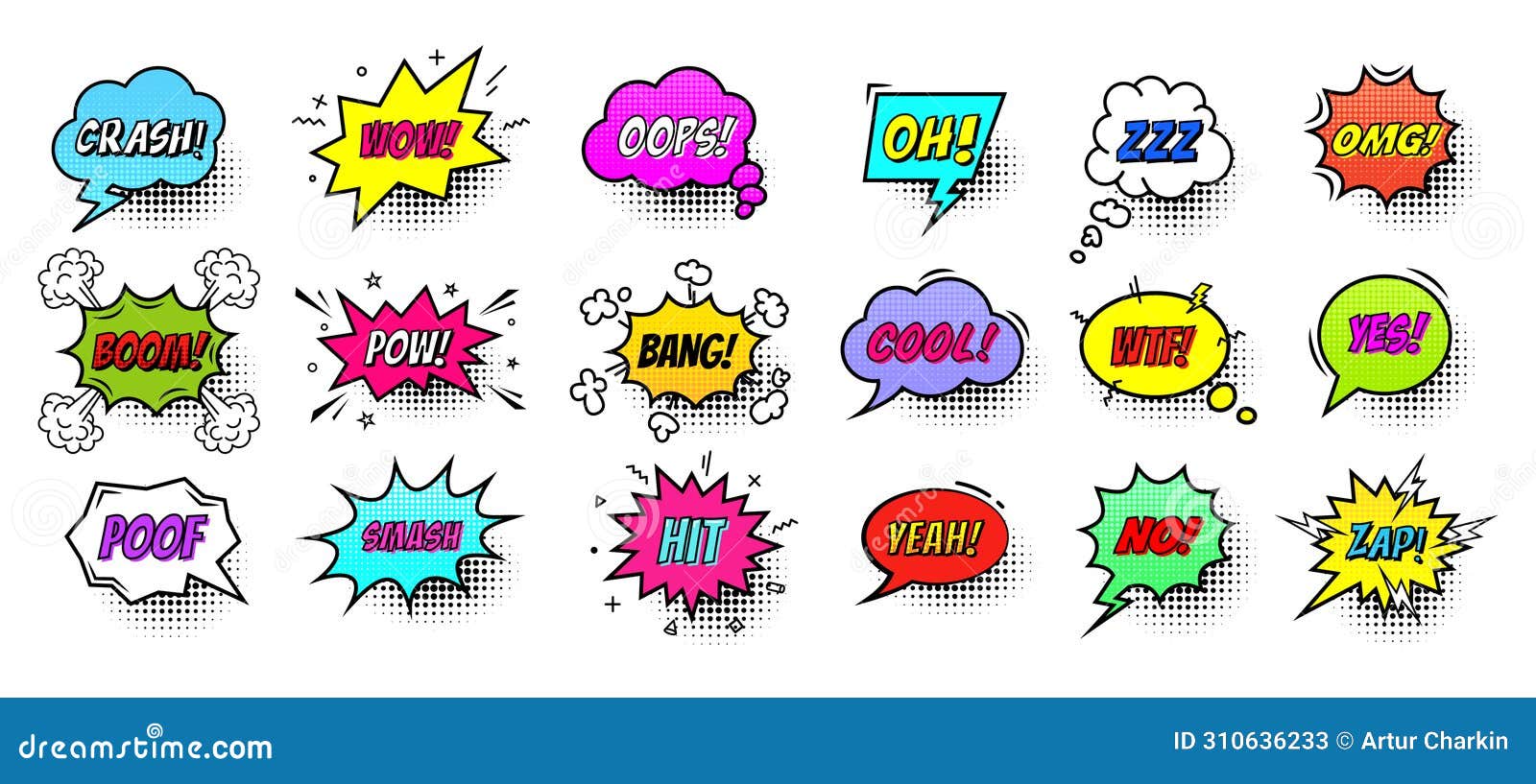Collection of Comic Speech Bubbles with Text Isolated on White ...