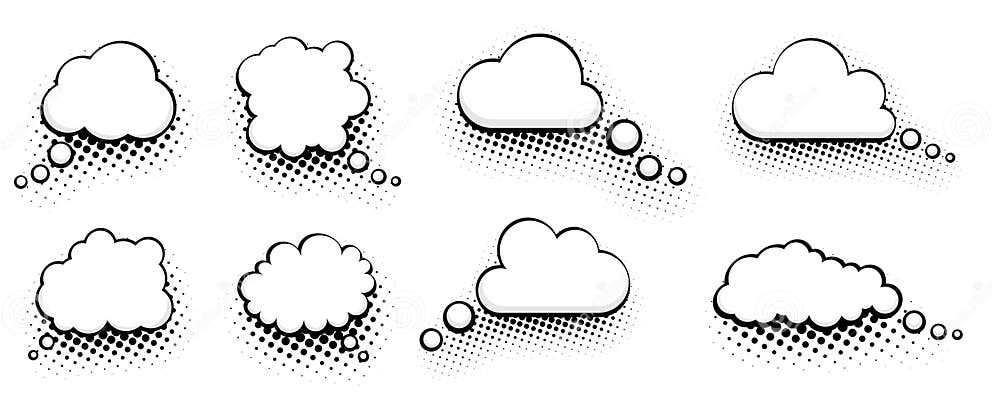 Set of Comic Style Thought Bubbles with Halftone Dots Stock Vector ...