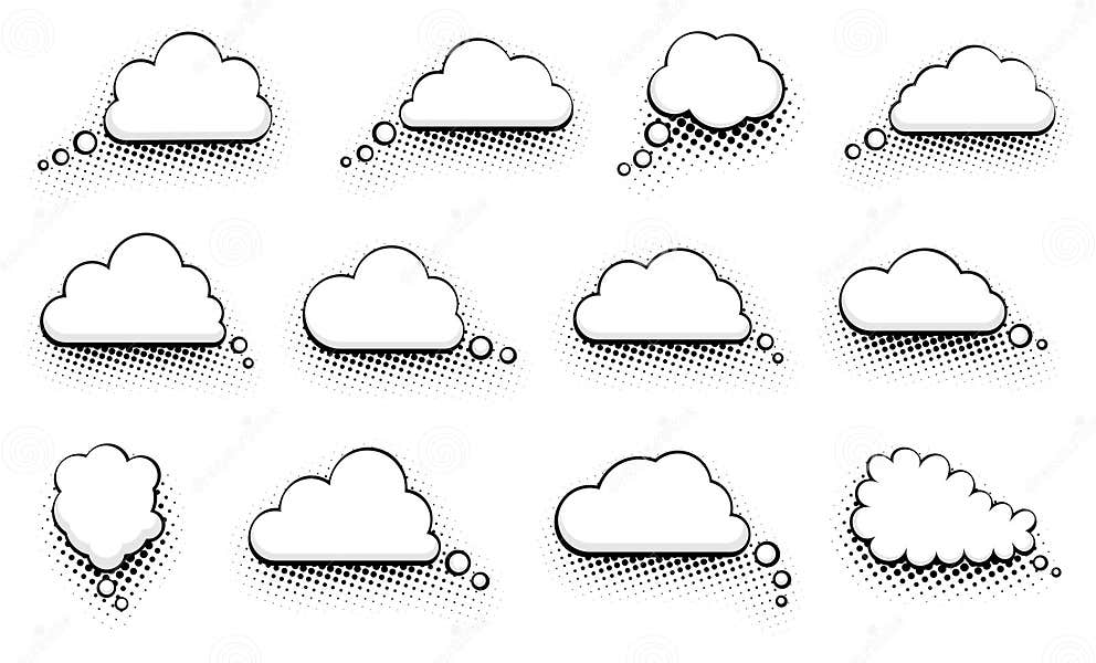 Set of Comic Style Thought Bubbles with Halftone Dots Stock Vector ...