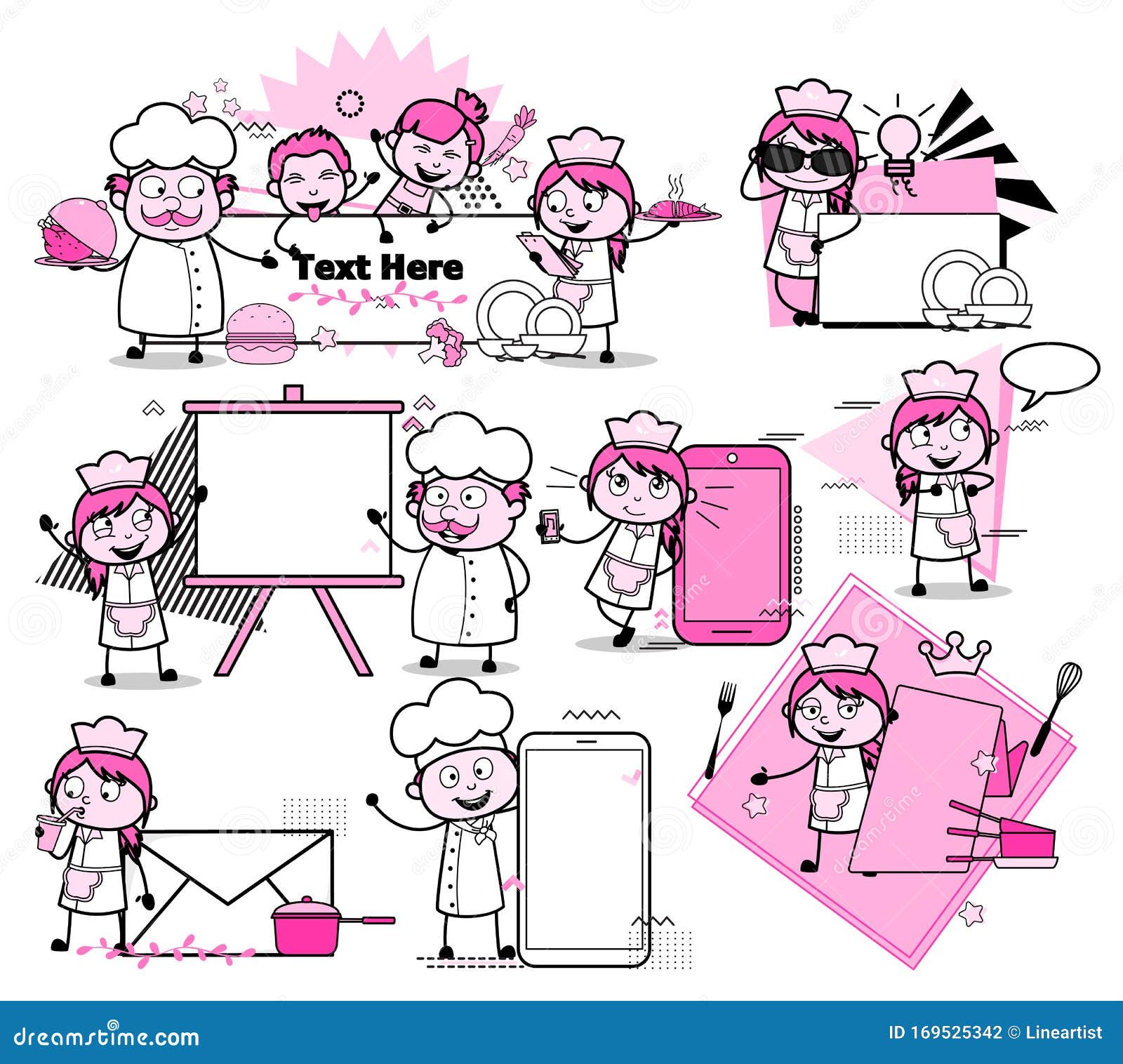 Collection of Comic Waitress - Set of Concepts Vector Illustrations ...