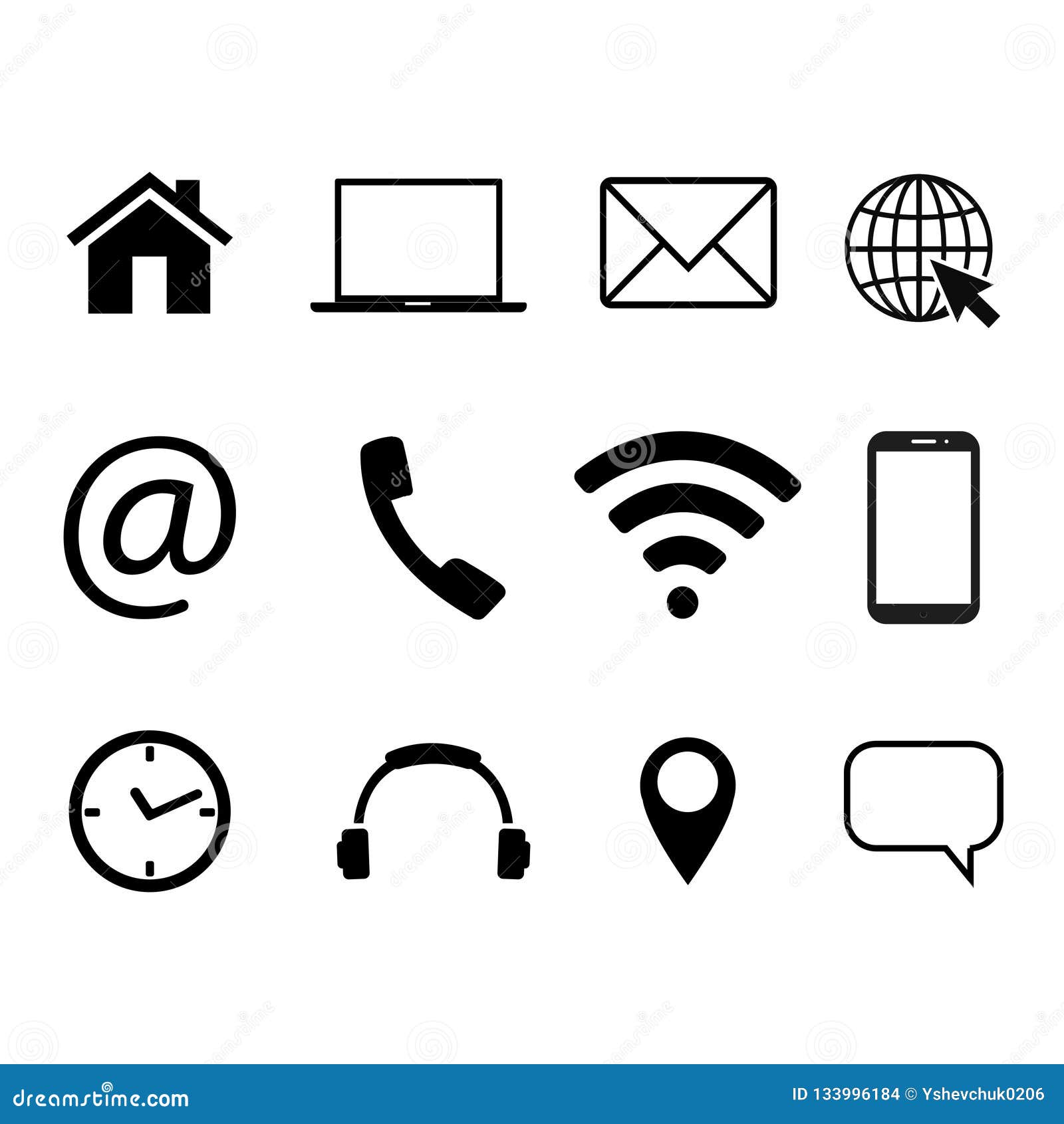 Collection of Communication Symbols. Contact, E-mail, Mobile Phone ...