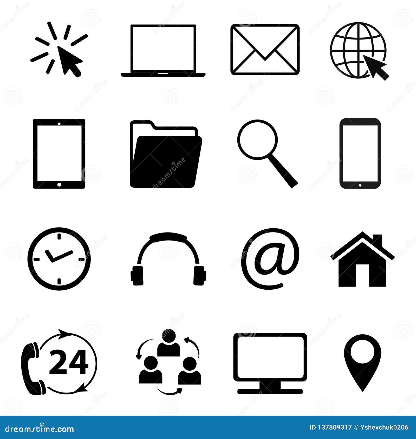 Collection of Communication Symbols. Contact, E-mail, Mobile Phone ...