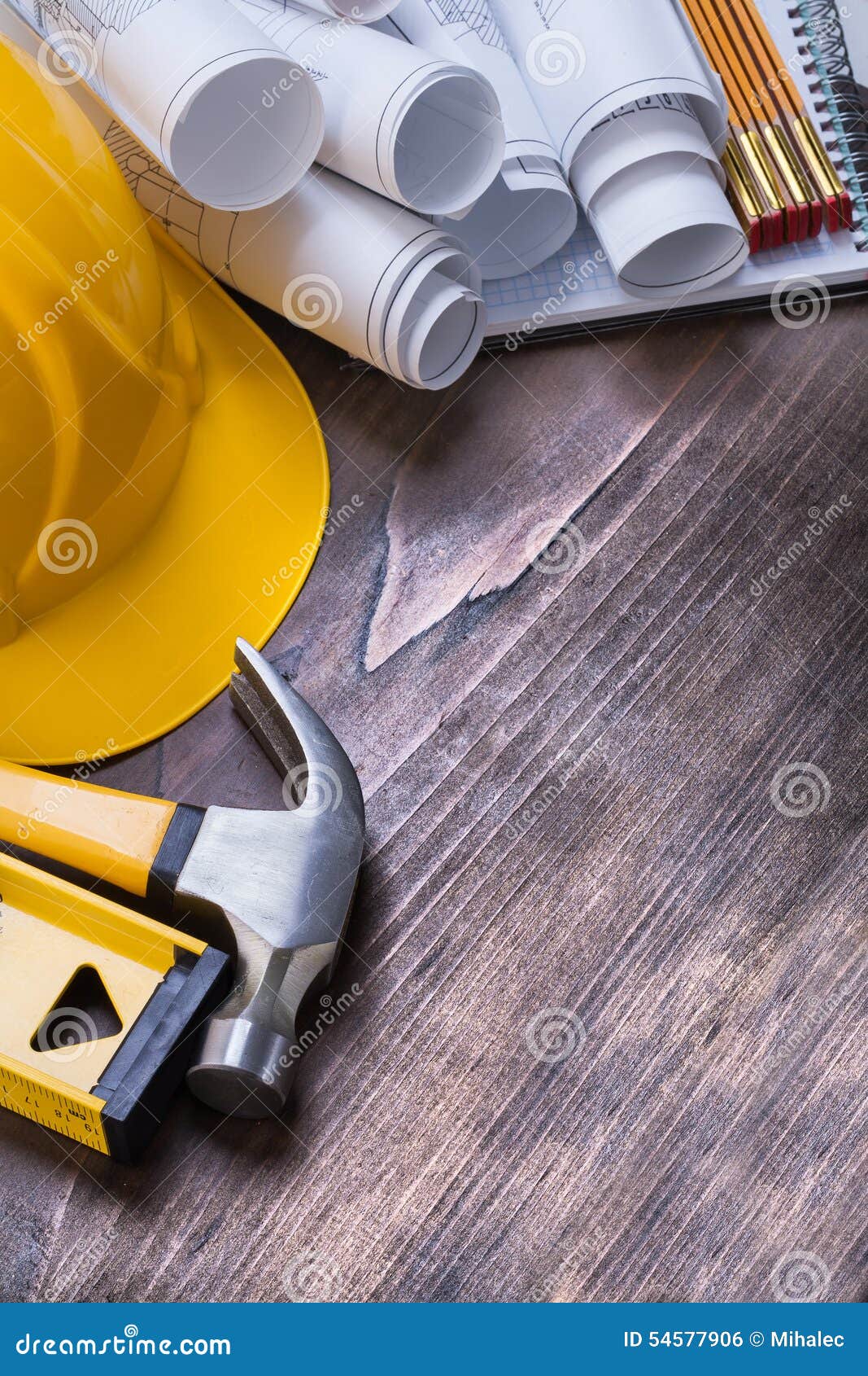 Collection of Construction Working Tools on Pine Stock Photo - Image of ...