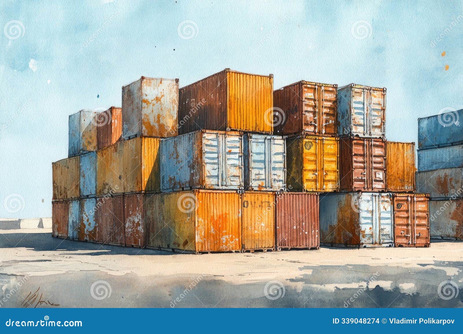 A Collection of Containers Stacked High, Ideal for Warehouse or Storage ...