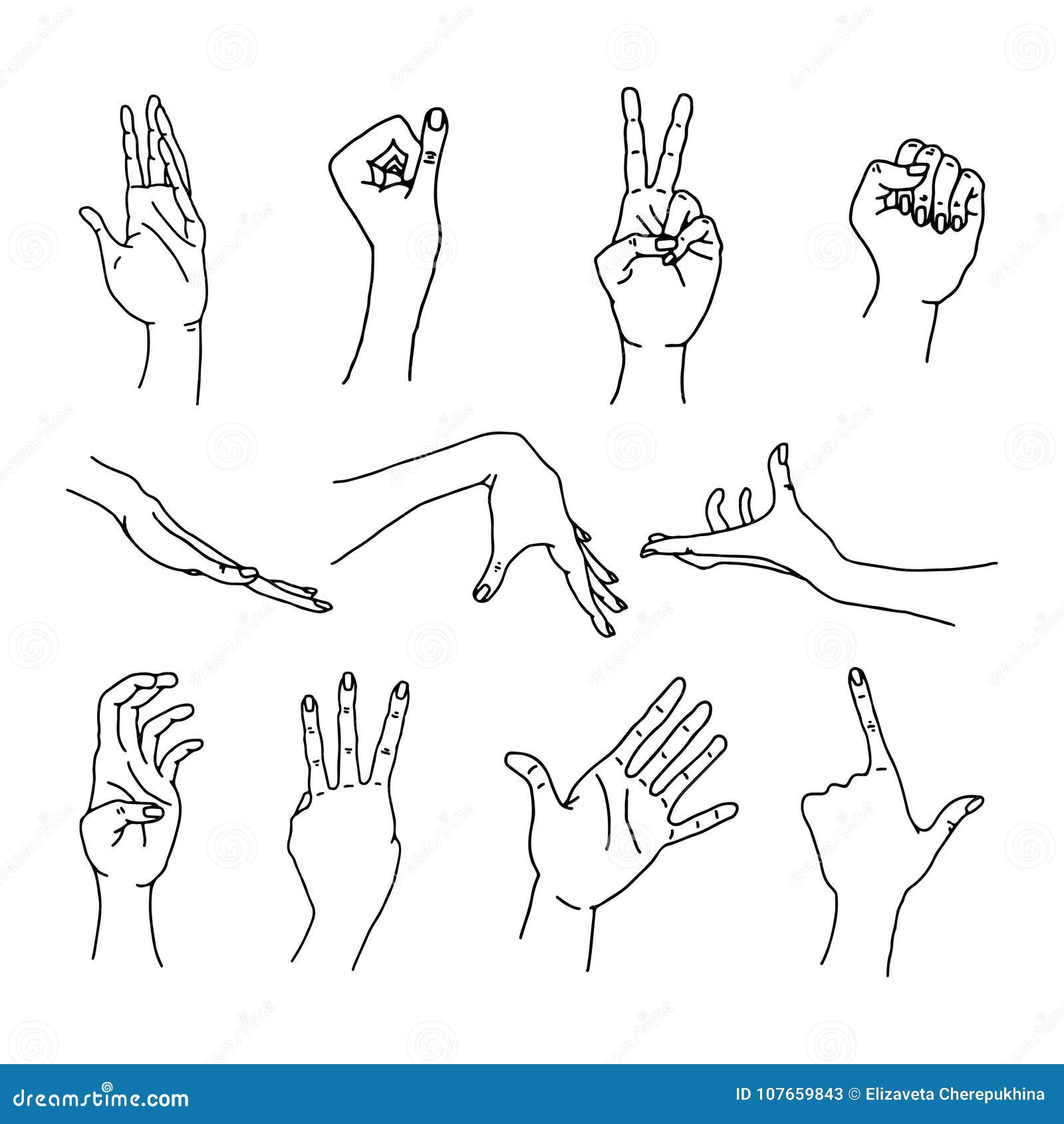 Collection of Contour Hands Gestures - Vector Stock Vector ...