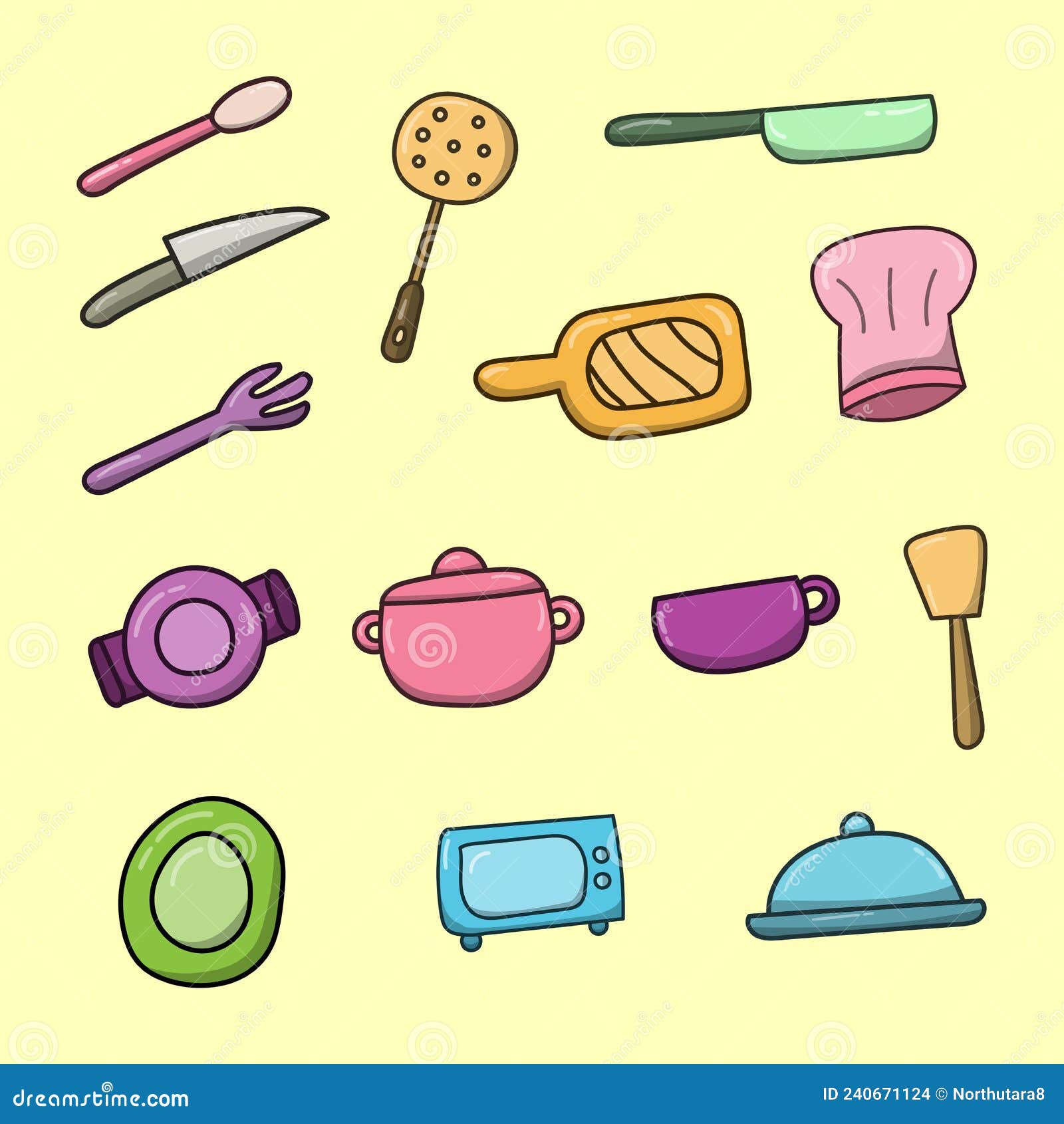 Cooking Set Hand Drawn Sticker. Cooking Equipment. Stock Vector ...