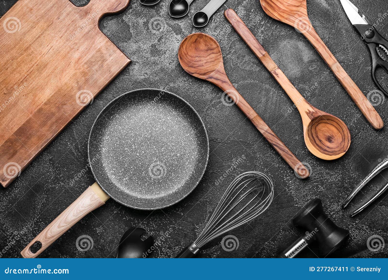 Set of Kitchen Utensils on Dark Background Stock Image - Image of ...