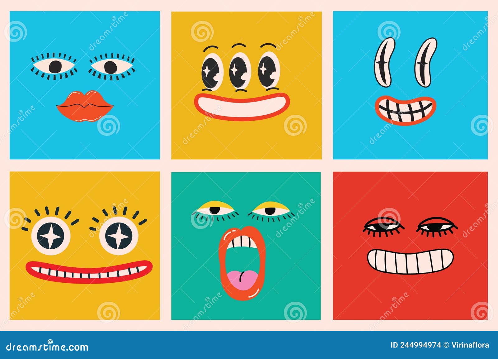 Collection of Crazy Abstract Comic Characters Elements and Faces ...