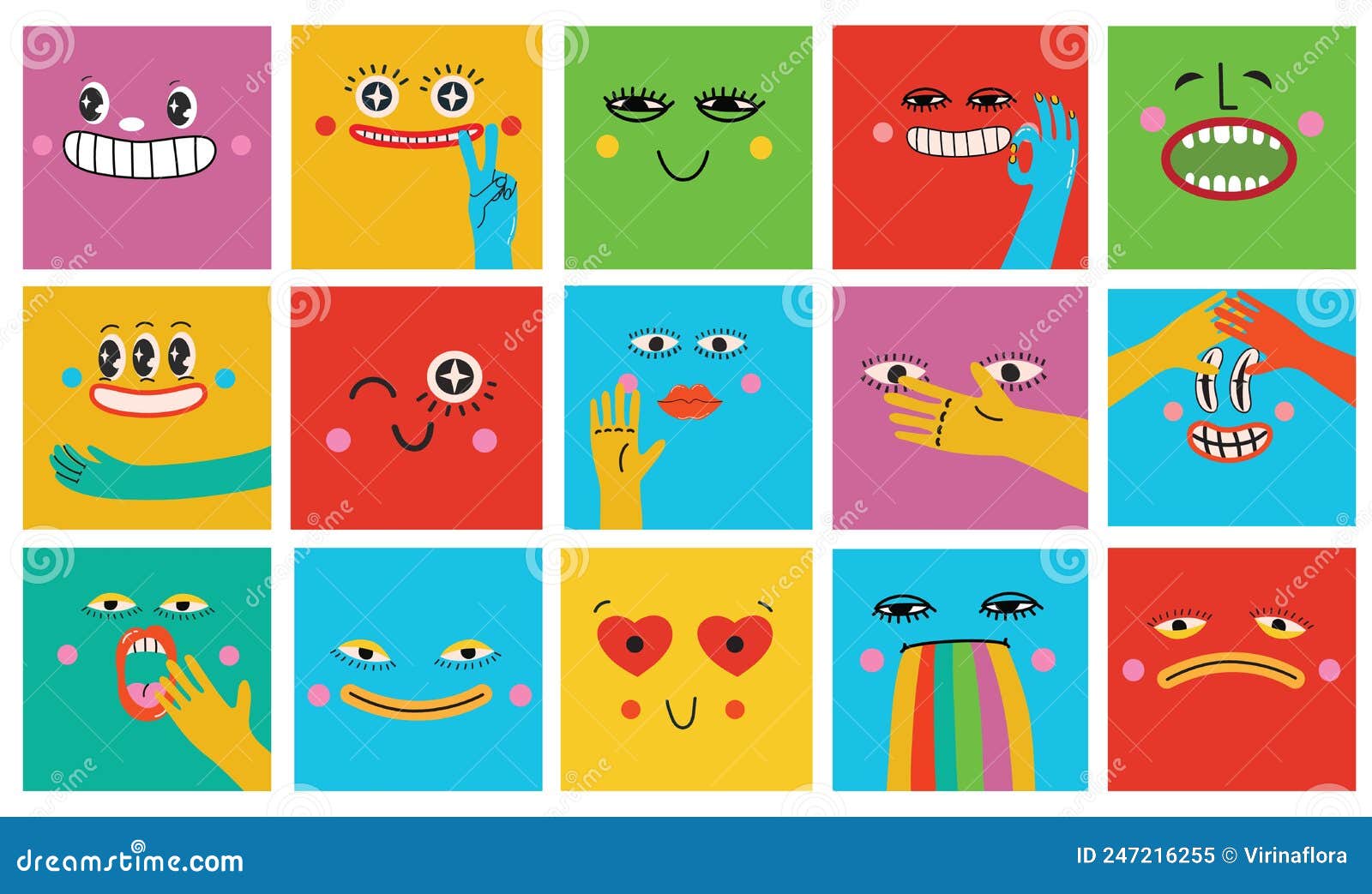 Collection of Crazy Abstract Comic Characters Elements and Faces ...