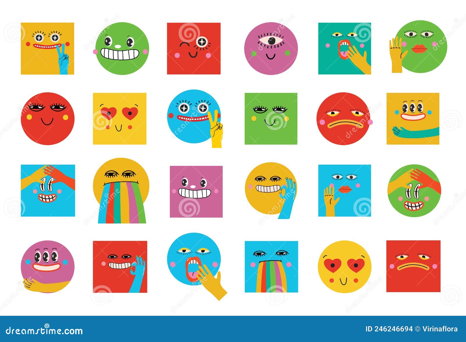 Collection of Crazy Abstract Comic Characters Elements and Geometric ...