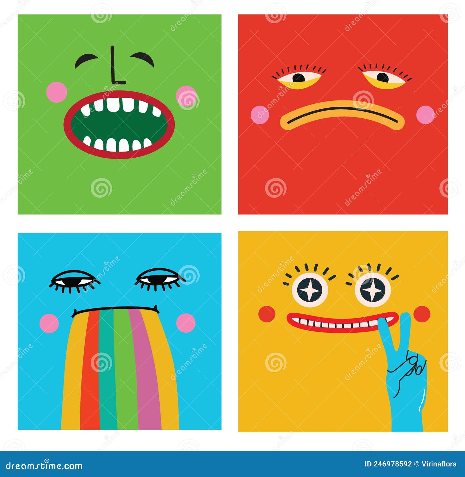 Collection of Crazy Abstract Comic Characters Geometric Elements and ...