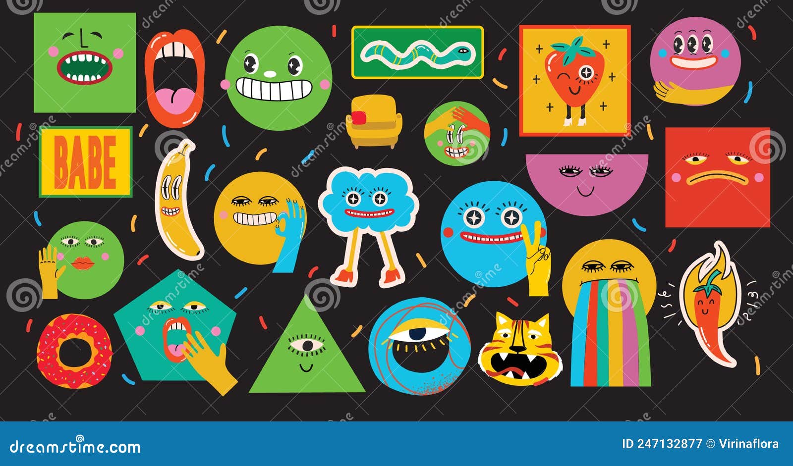 Collection of Crazy Abstract Comic Characters Geometric Elements and ...