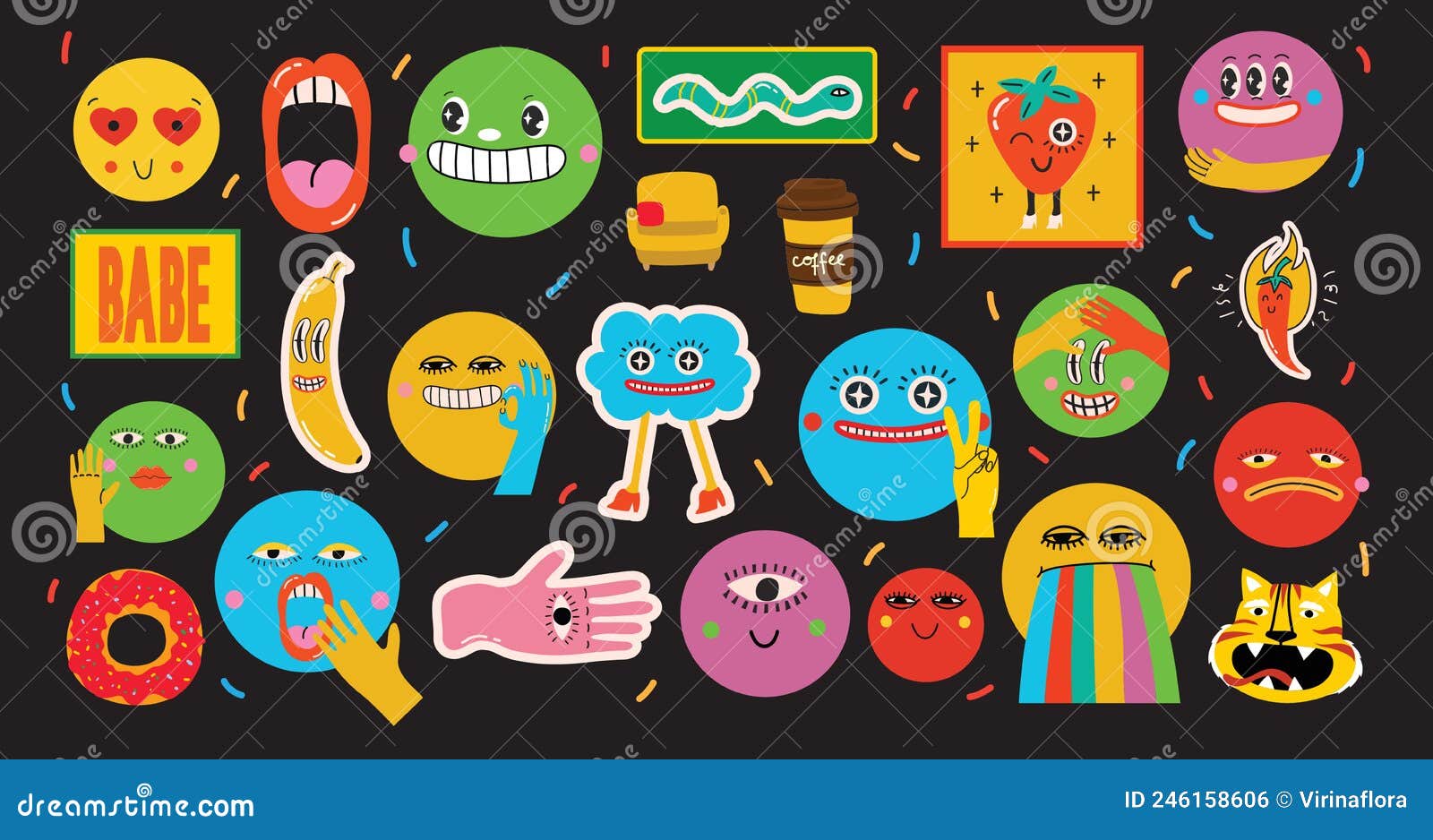 Collection of Crazy Abstract Comic Geometric Shape Characters Elements ...