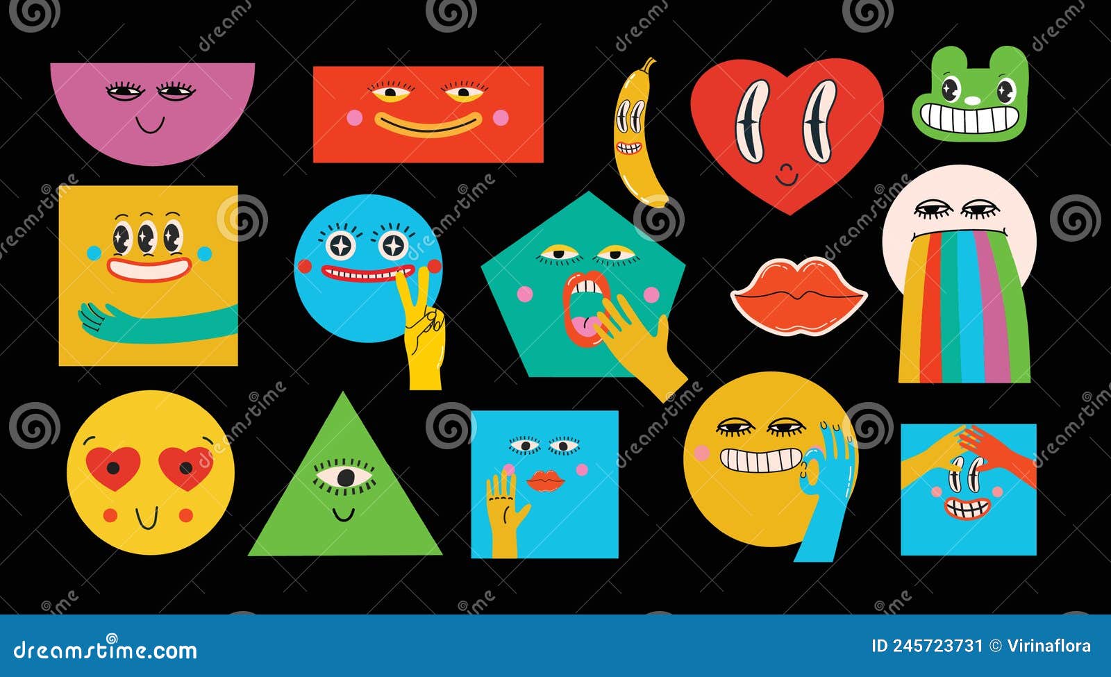 Collection of Crazy Abstract Comic Geometric Shape Characters Elements ...