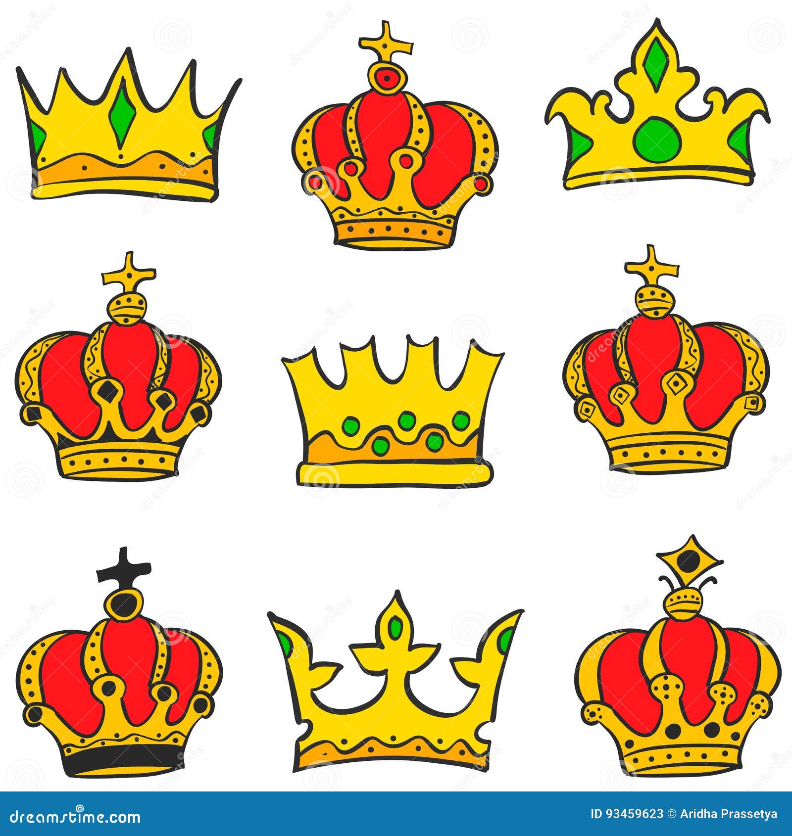 Collection Crown Glamour Style Doodle Set Stock Vector - Illustration ...