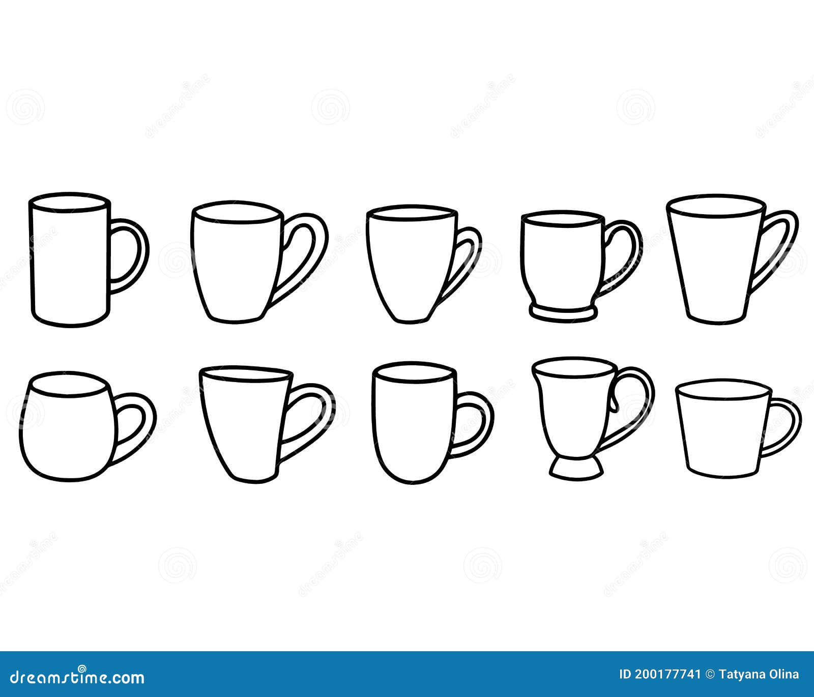 Collection of Cups in Doodle Style. Stock Vector - Illustration of ...