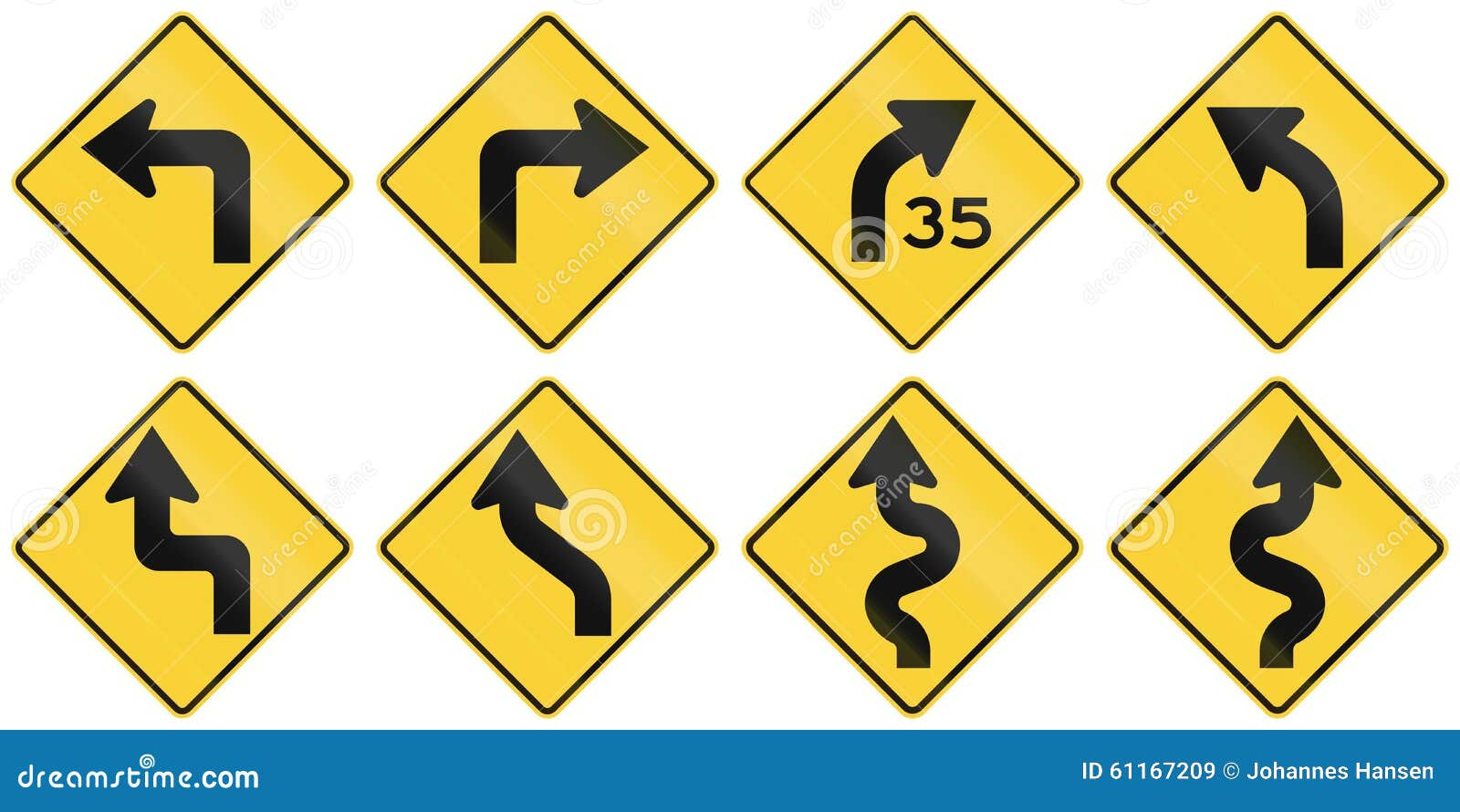 Collection of Curve Warning Signs Used in the USA Stock Illustration ...
