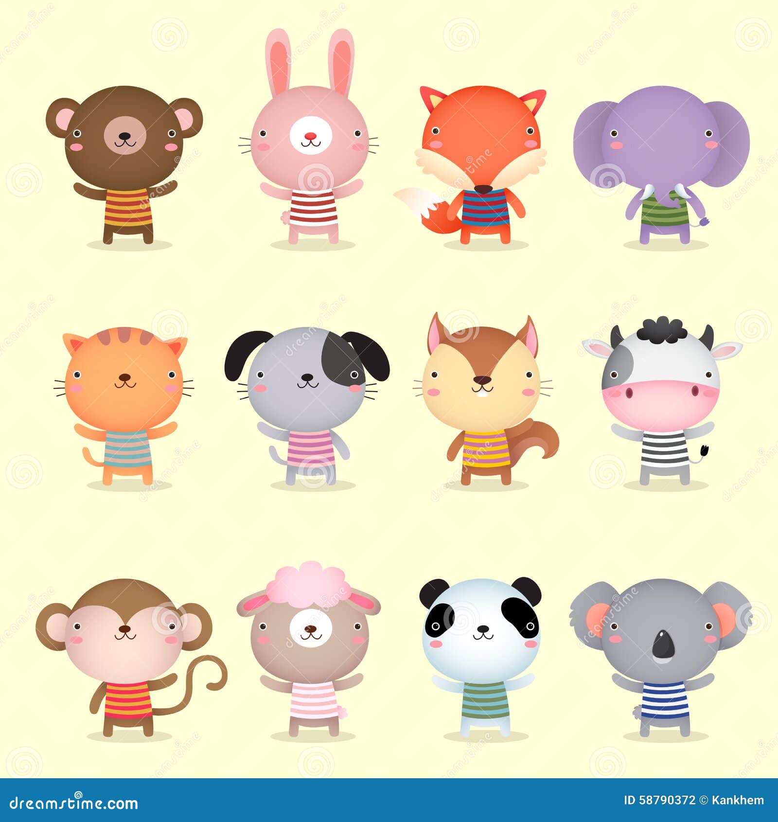 Collection of Cute Animals Design Stock Vector - Illustration of happy ...