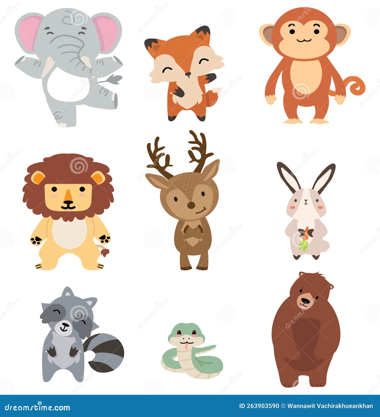 Collection of Cute Animals Design Stock Vector - Illustration of print ...