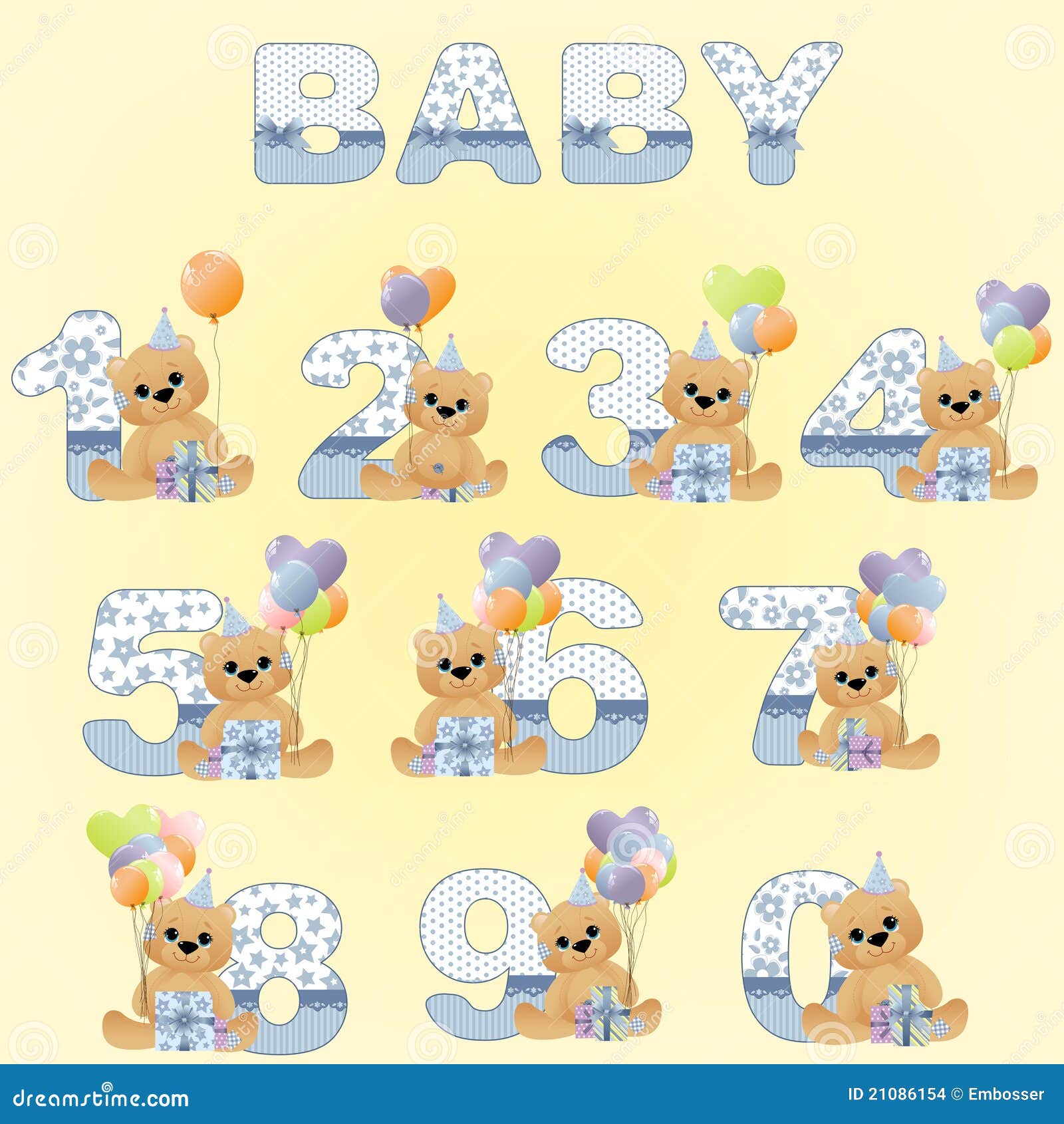 Collection of Cute Baby Birthday Digits Stock Vector - Illustration of ...