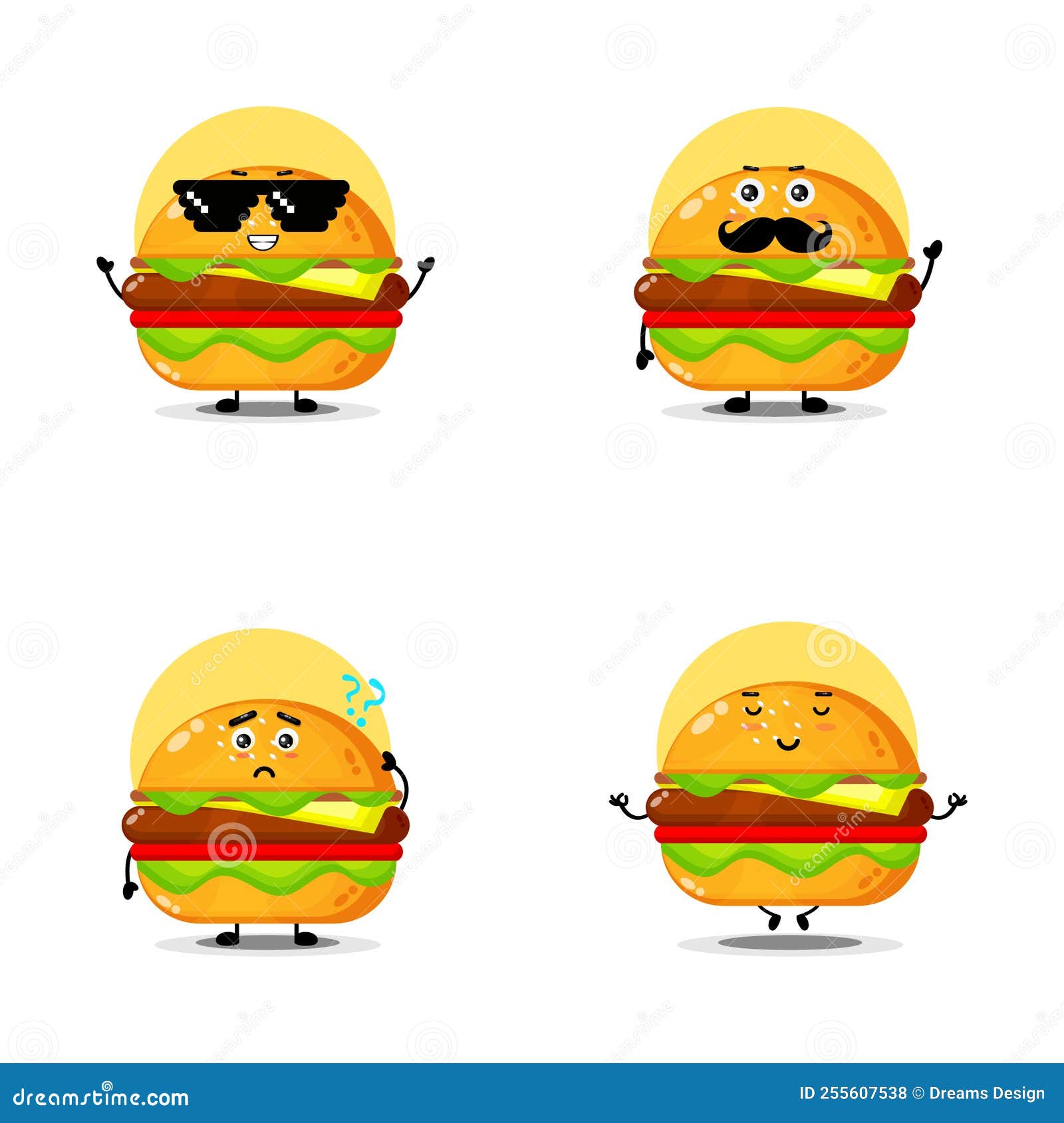 Collection of Cute Burger Characters Stock Vector - Illustration of ...