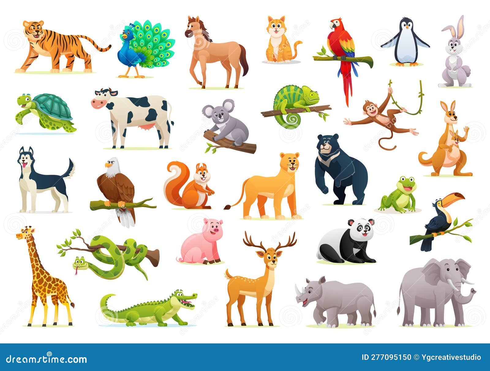 Collection of Cute Cartoon Animal Illustrations Stock Vector ...