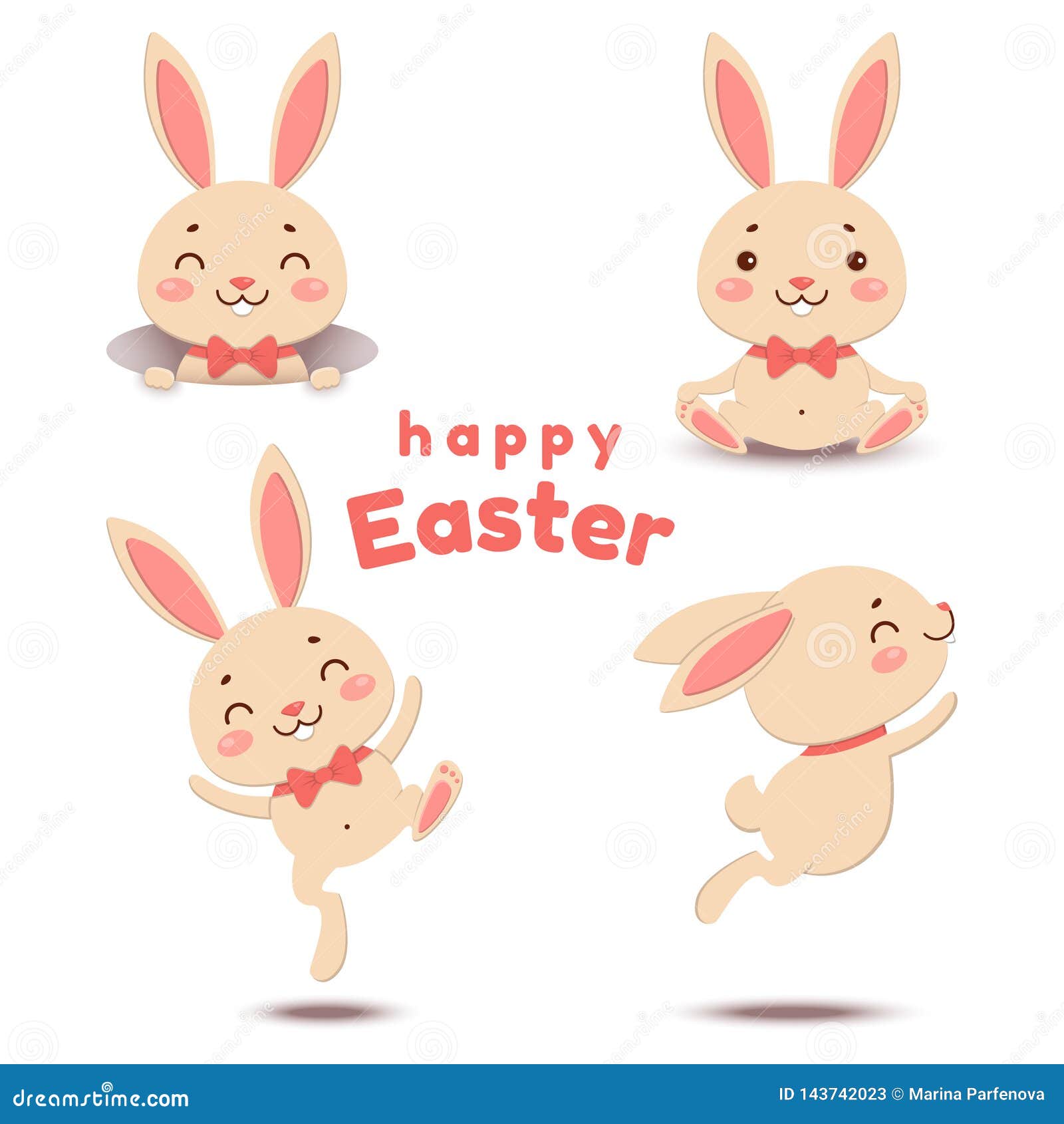 Collection of Cute Cartoon Easter Bunnies. Vector Illustration Stock ...