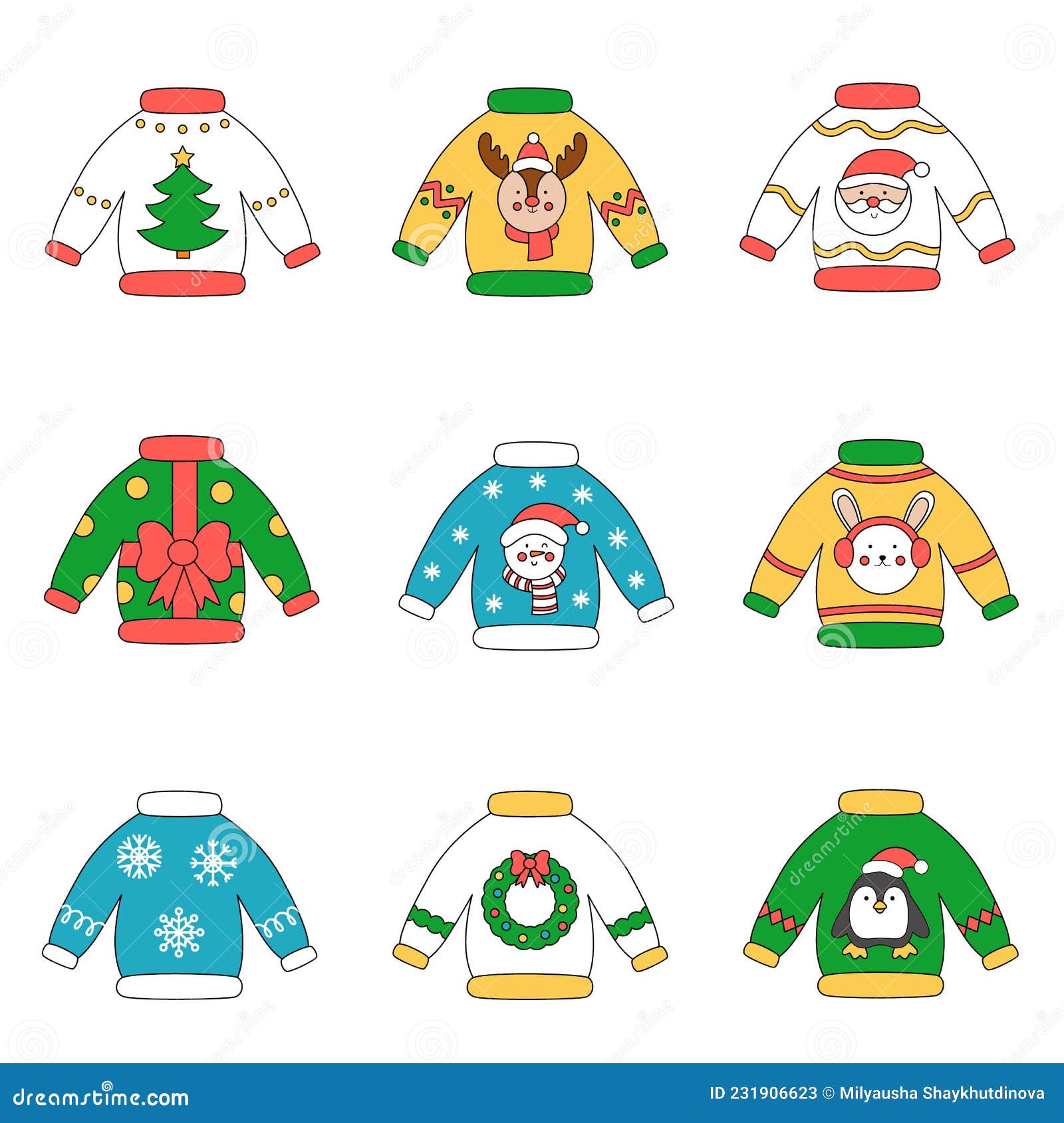 Collection of Cute Cartoon Vector Christmas Sweaters. Stock Vector ...