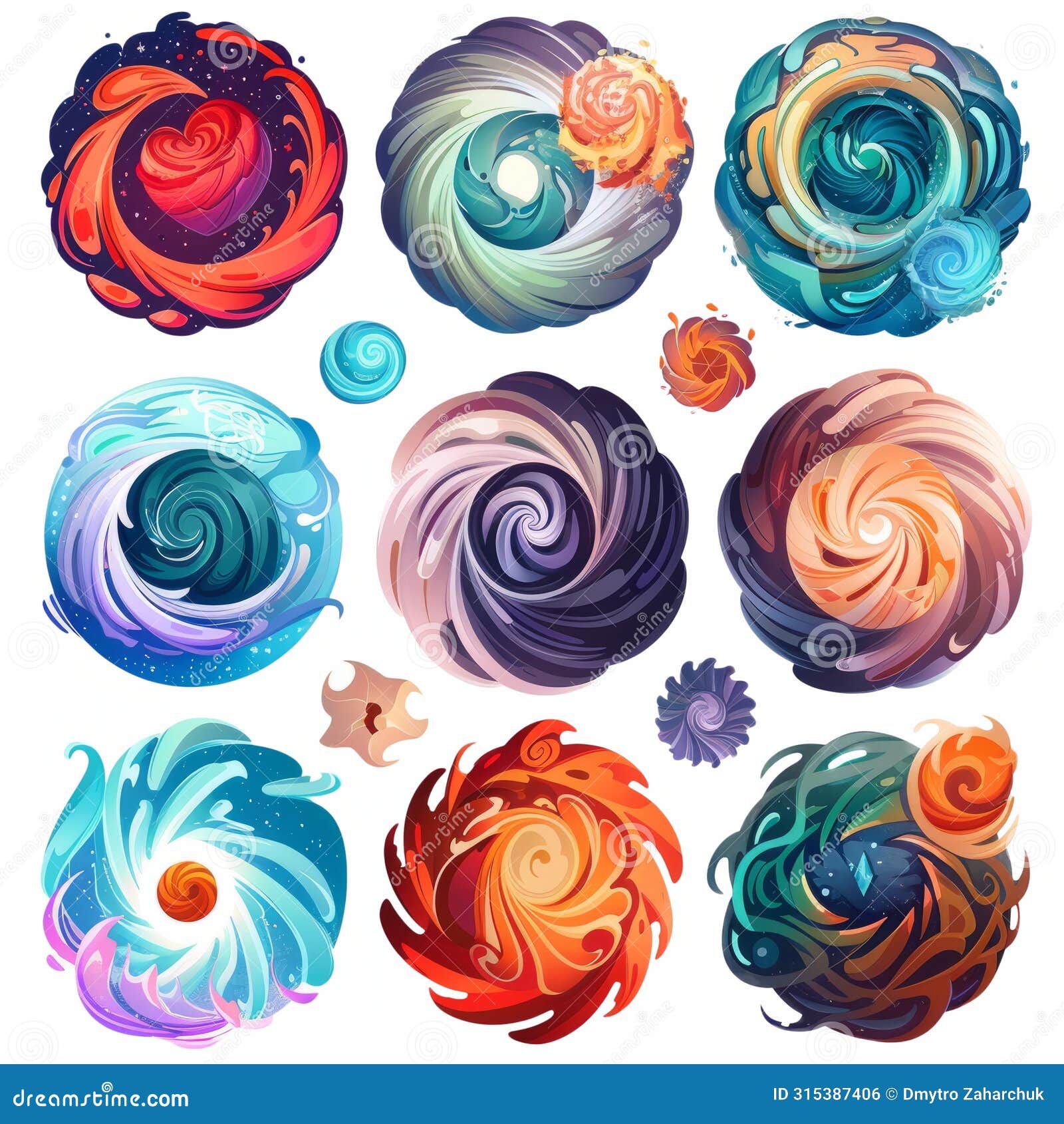Collection of Cute Cartoon Vortex Illustrations Stock Photo - Image of ...