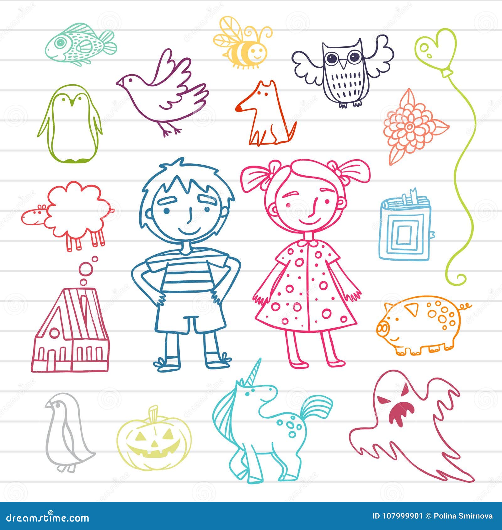 Collection of Cute Children Doodles Stock Vector - Illustration of book ...