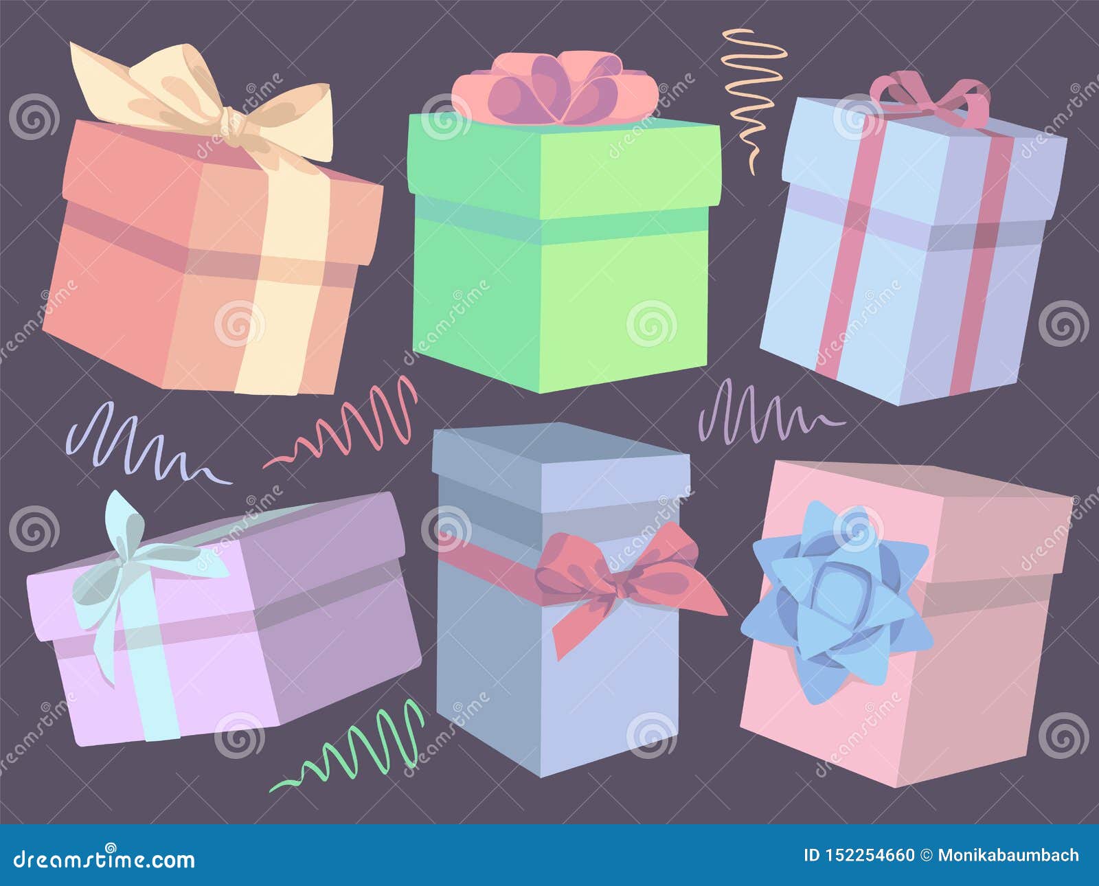 Collection of Cute Colorful Cartoon Vector Gift Box Illustrations Stock ...