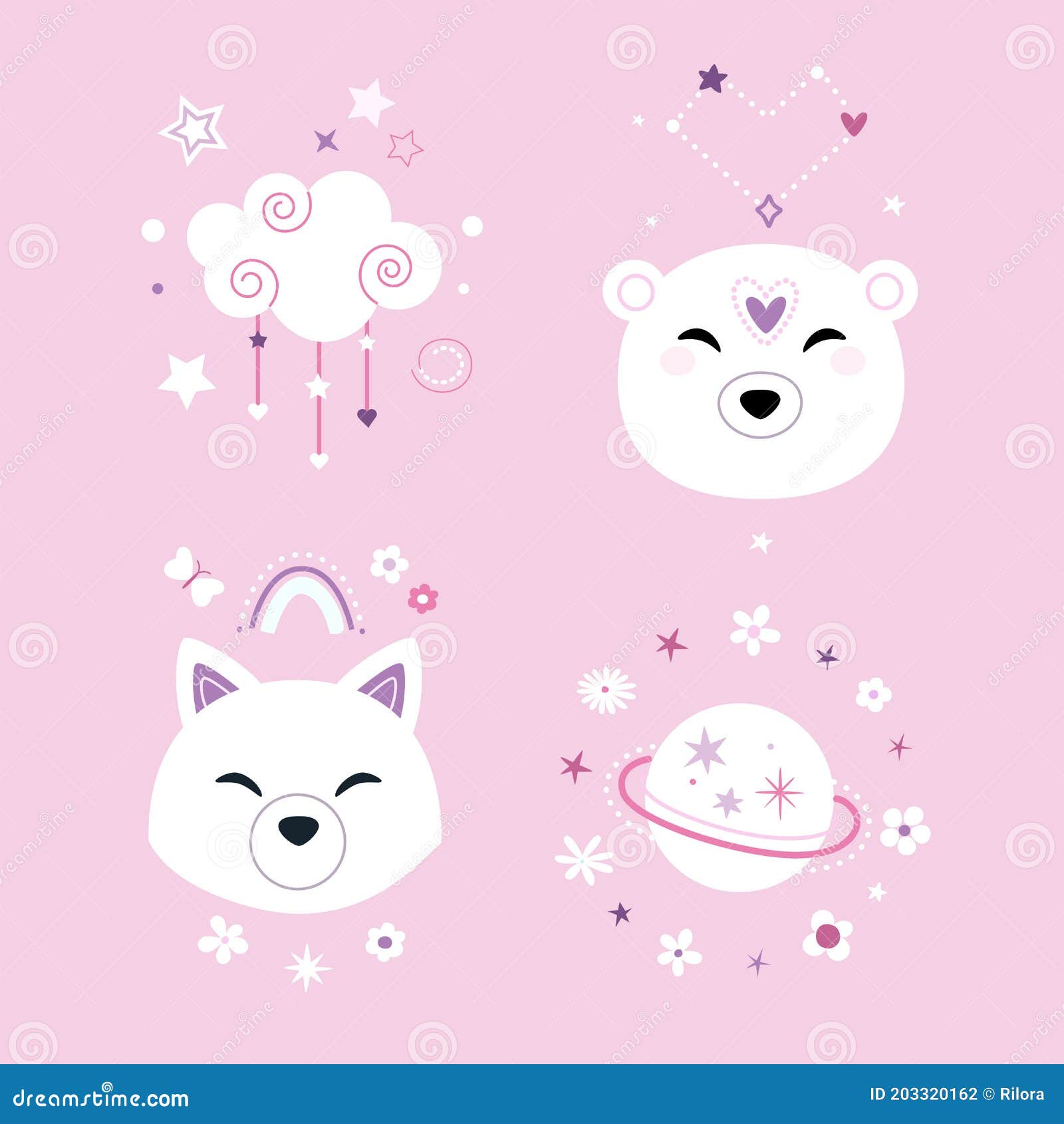 Collection with Cute Design Elements. Pastel Soft Colors. Vector. Stock ...