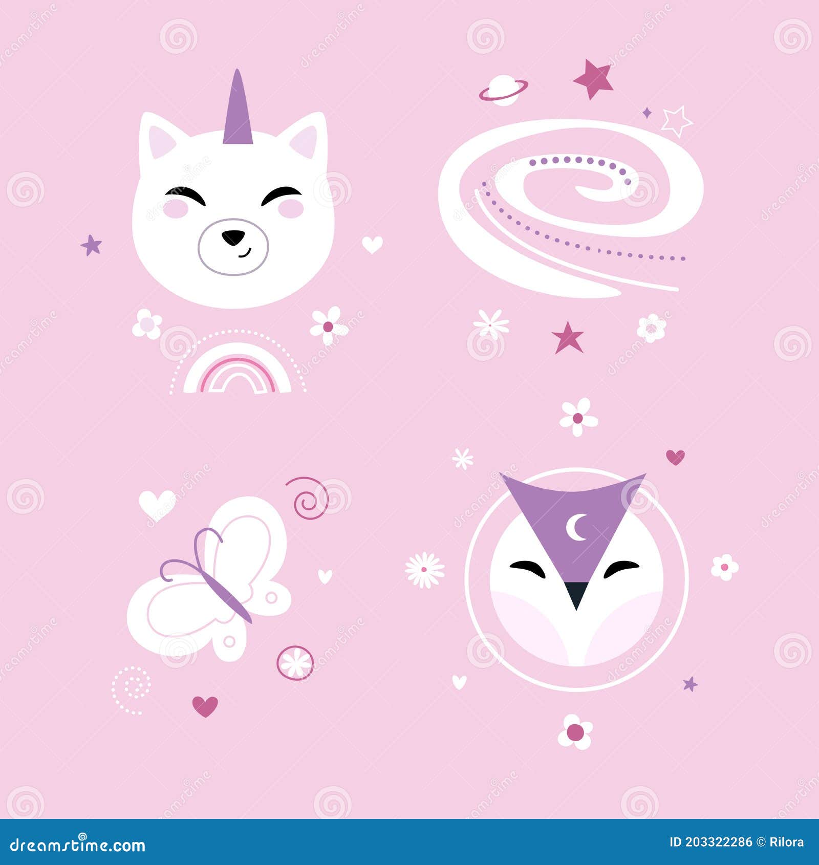 Collection with Cute Design Elements. Pastel Soft Colors. Vector. Stock ...