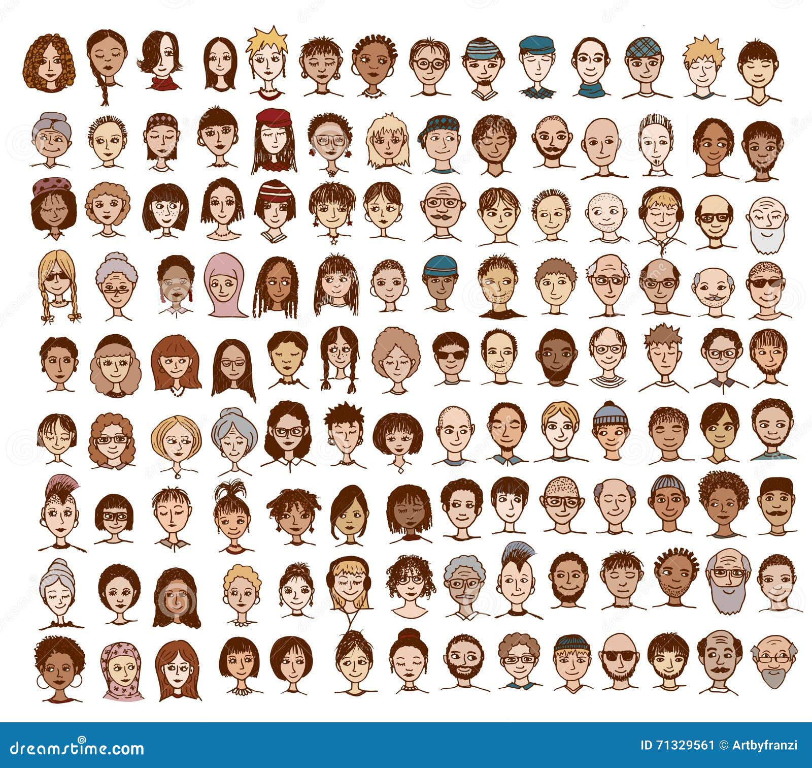 Faces Of People Texture Of Hand Drawn Faces Vector Illustration ...