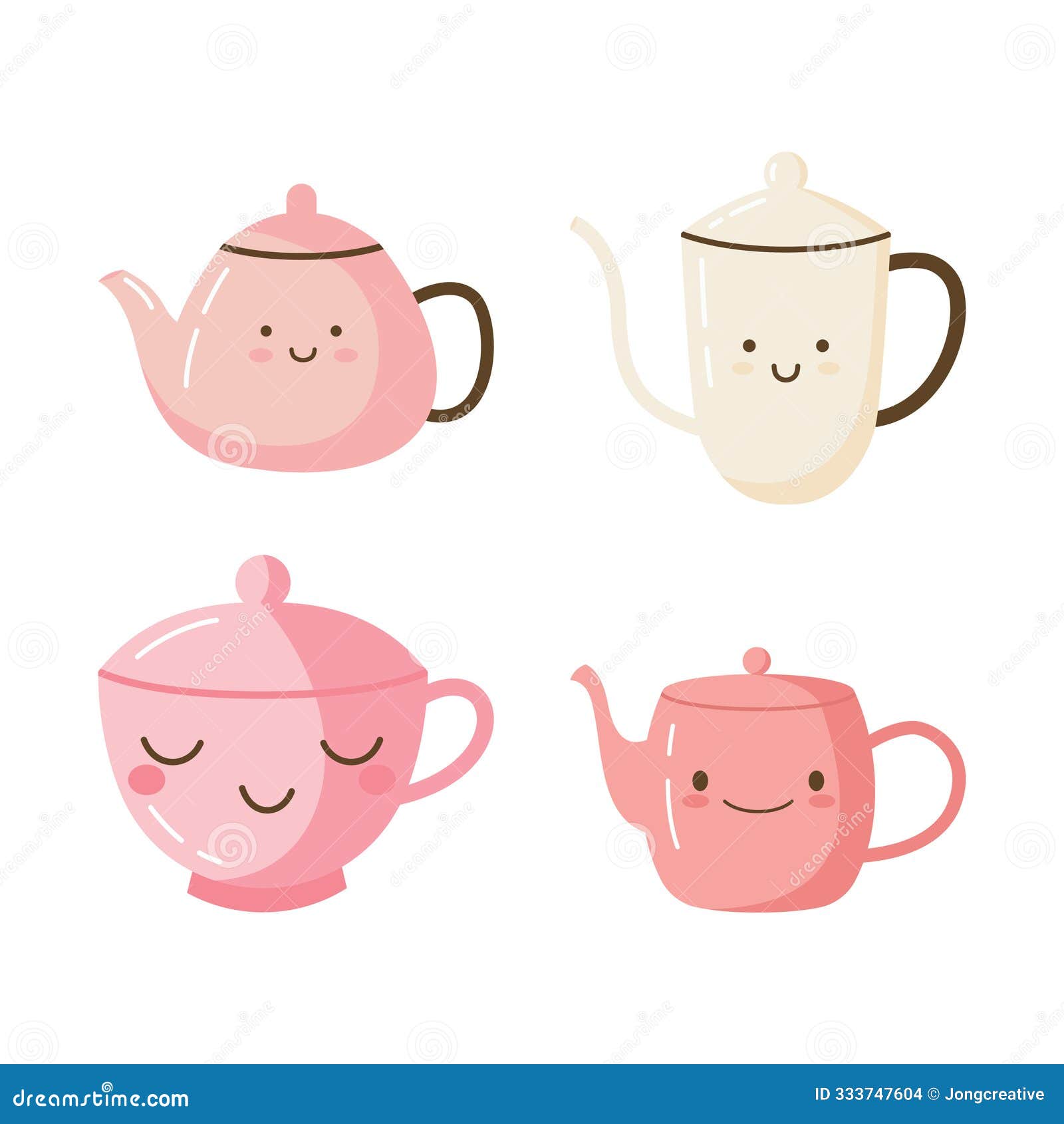 Collection of Cute Drink Teapot Kettle Character with Smile Expression ...