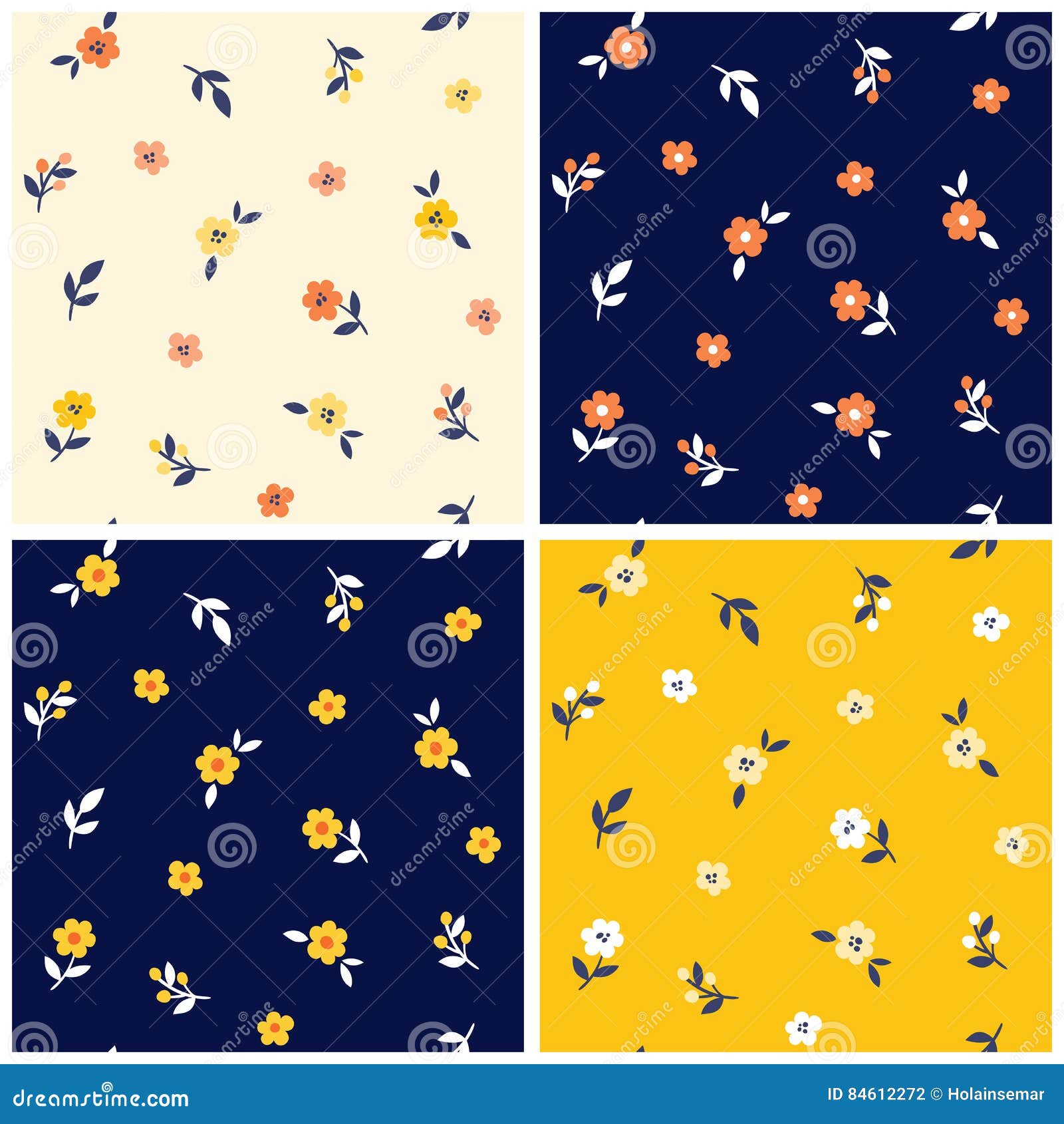 Collection of Cute Floral Seamless Pattern. Vector Illustration Stock ...