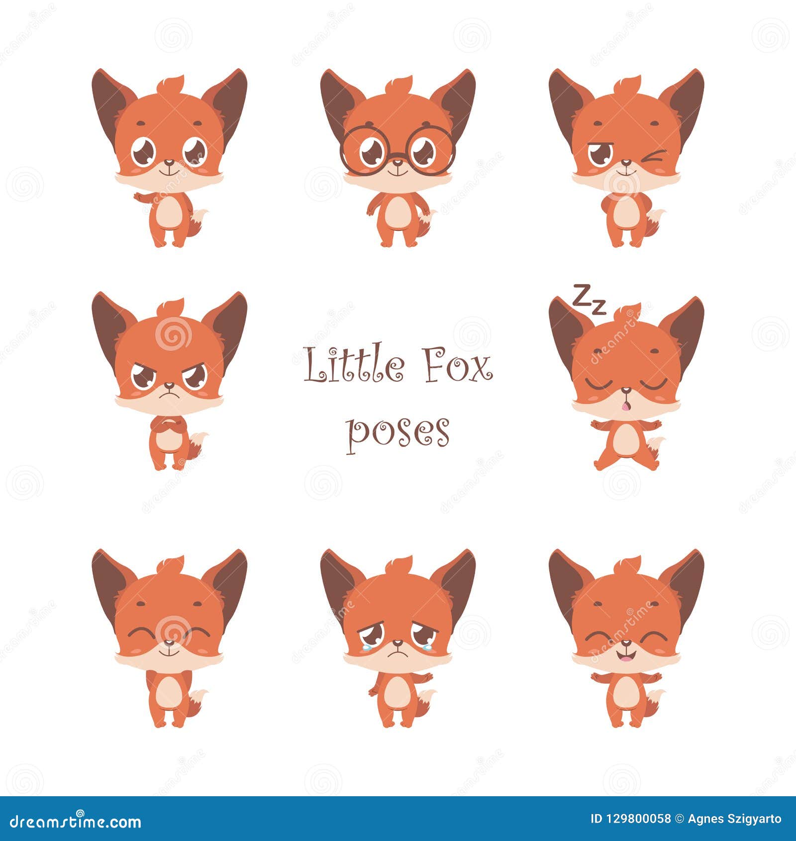 Collection of Cute Fox Poses Stock Vector - Illustration of fluffy ...