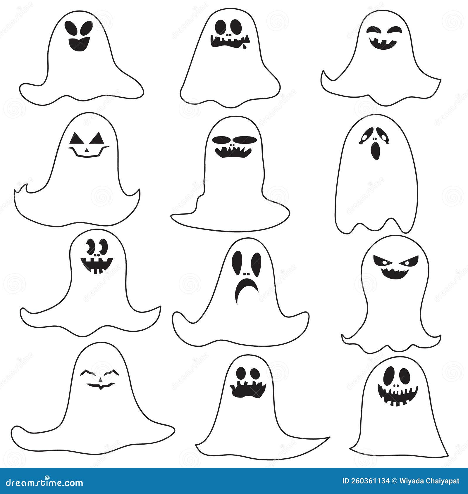 A Collection of Cute and Funny Little Ghosts Stock Illustration ...