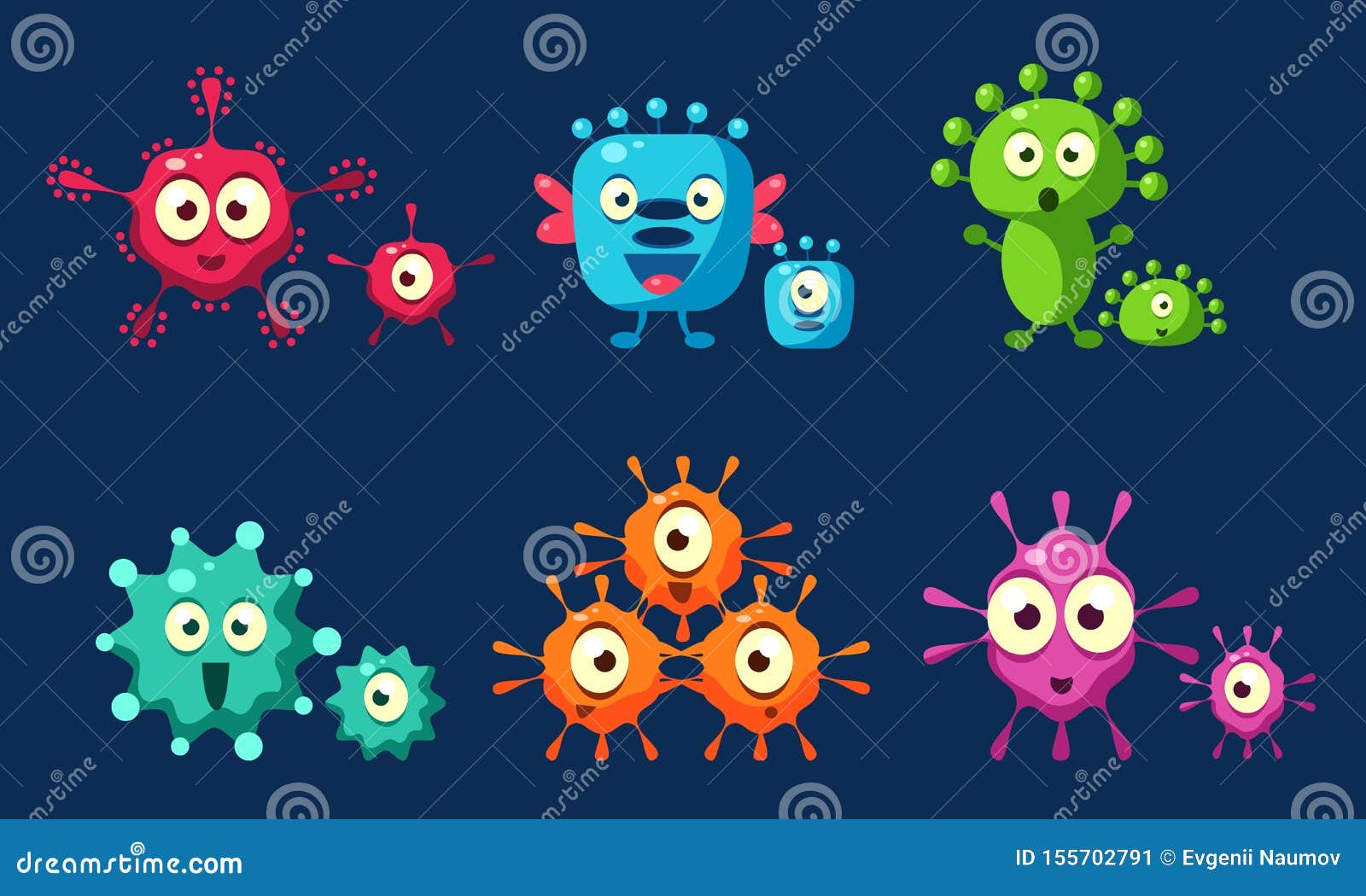 Collection of Cute Germs Set, Microbes, Bacterias, Viruses Characters ...